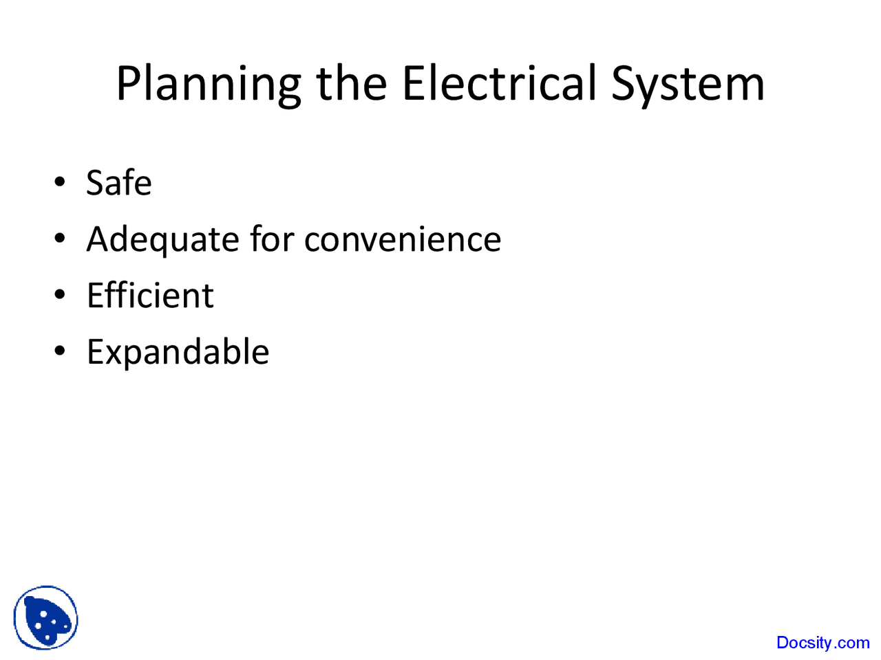 Planning the Electrical System - Mechanics - Lecture Slides - Docsity
