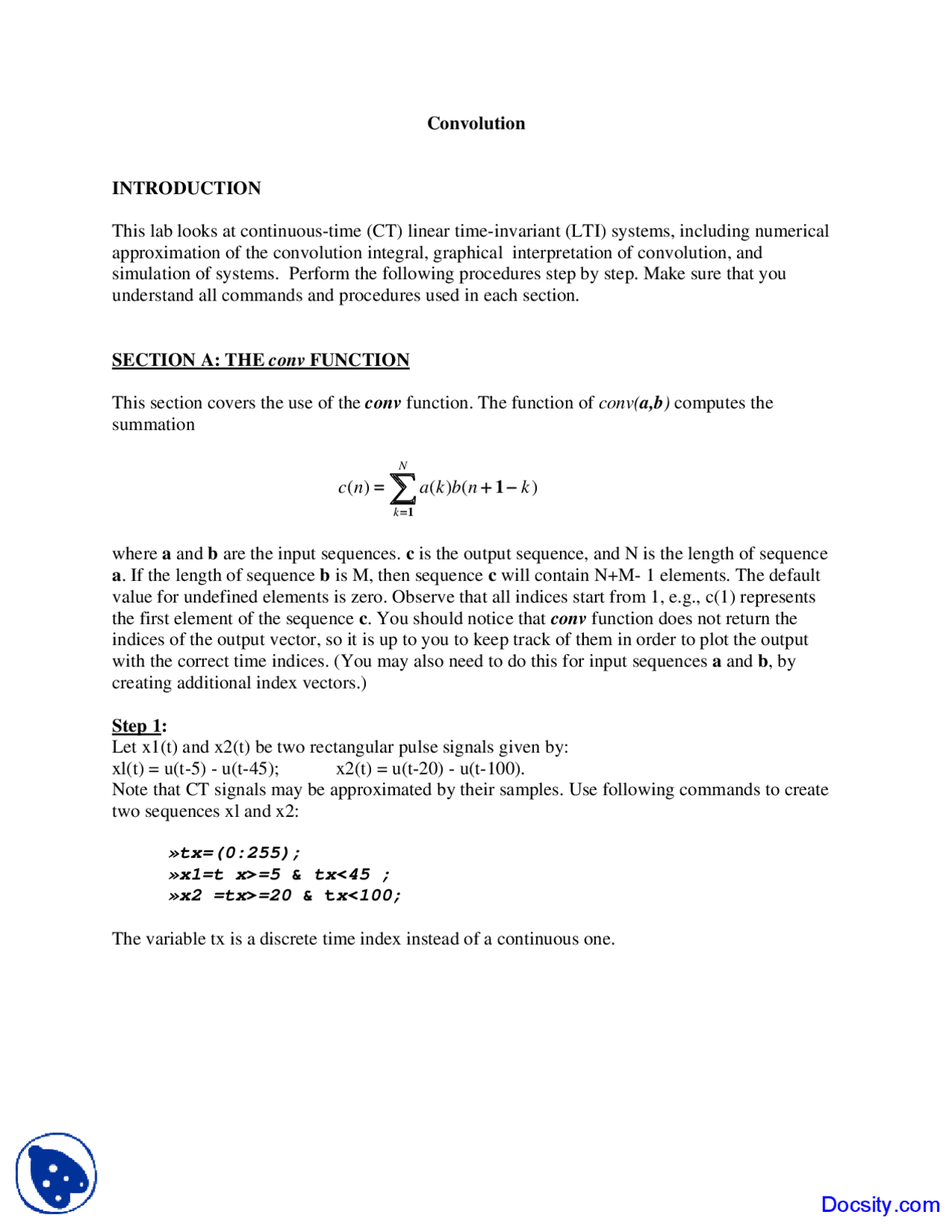 Convolution Digital Signal Processing Lab Manual Docsity