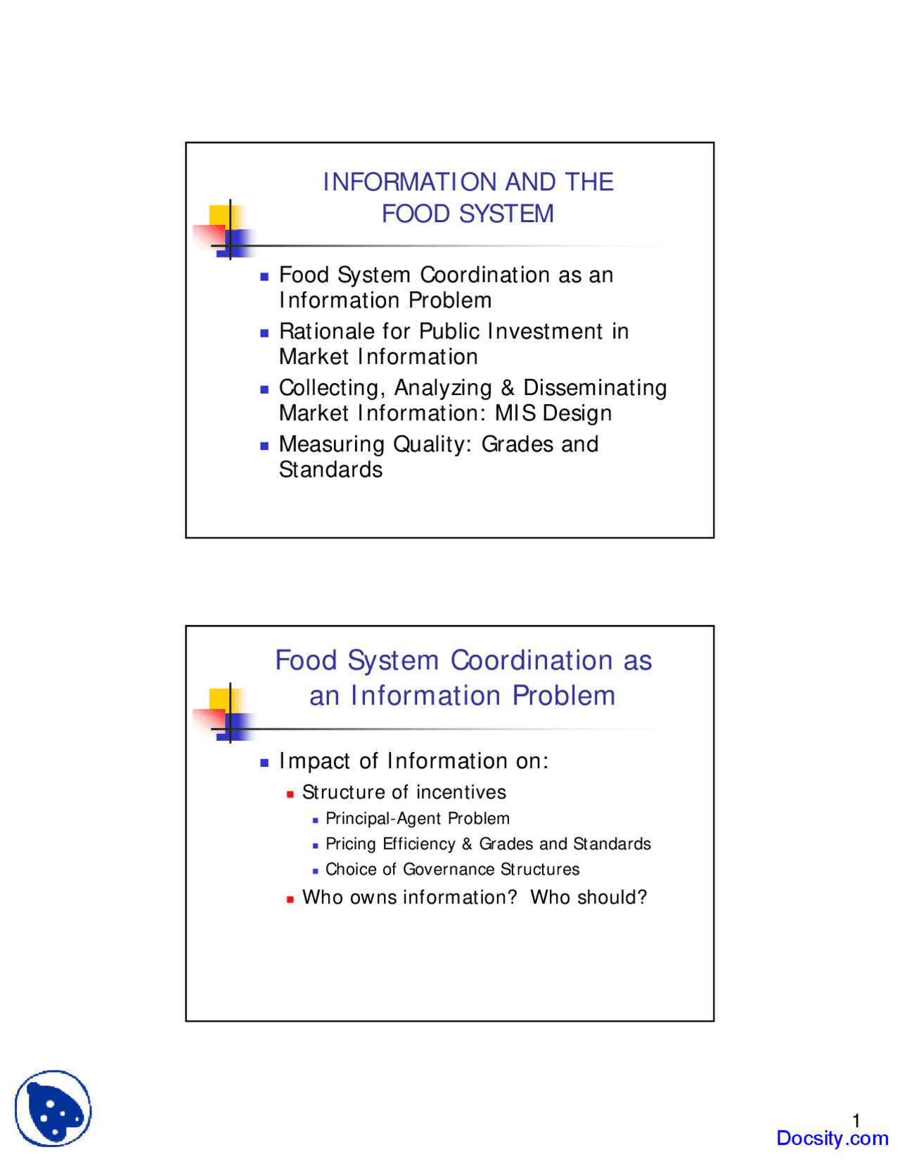 Information And The Food System Analysis Of Food System Lecture