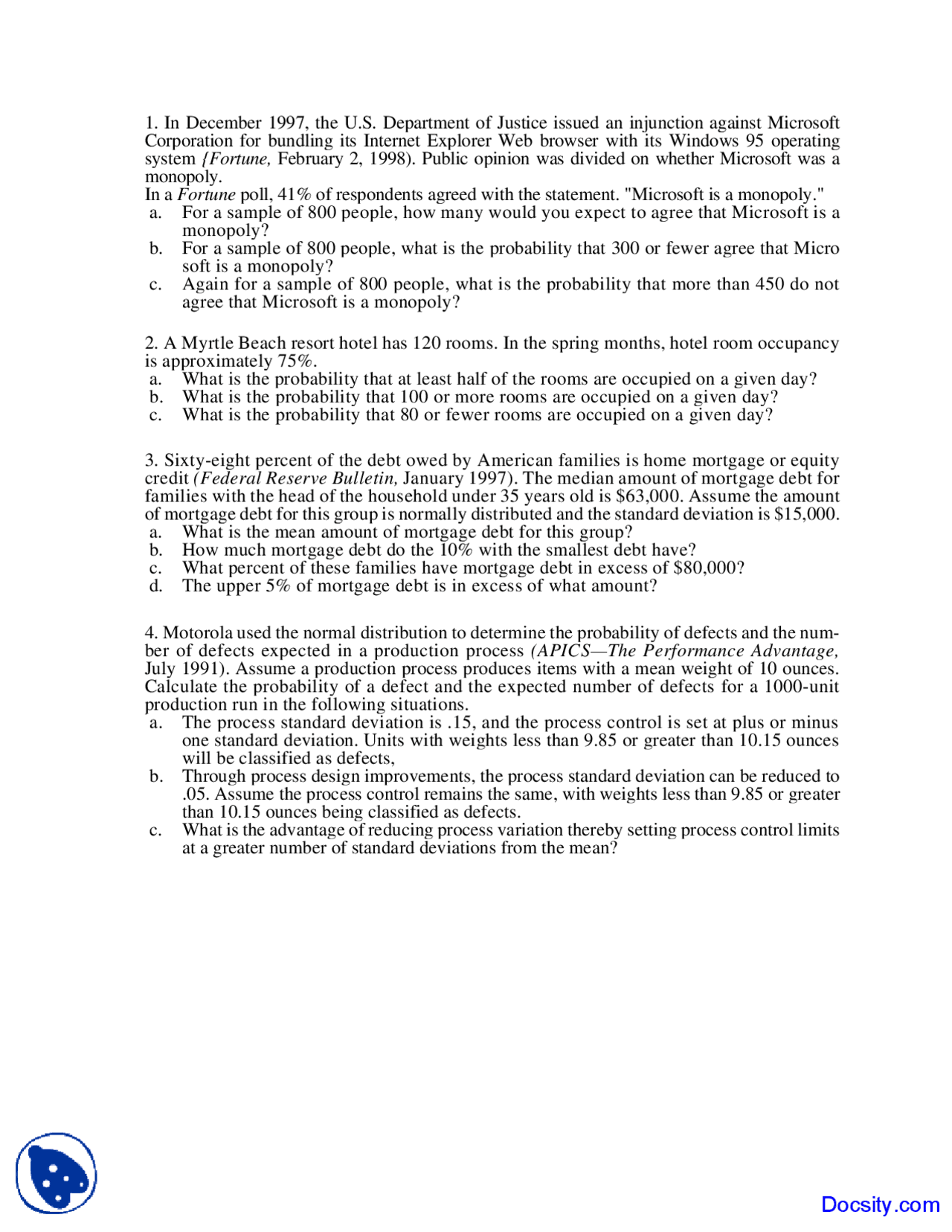 Normal Distribution Statistics Quiz Docsity