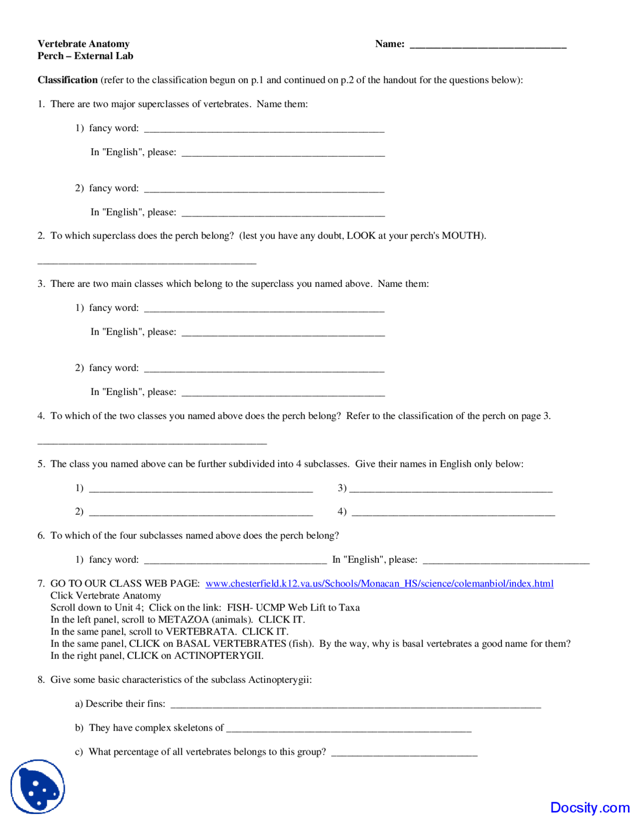 External Lab Vertebrate Anatomy Lab Manual Docsity