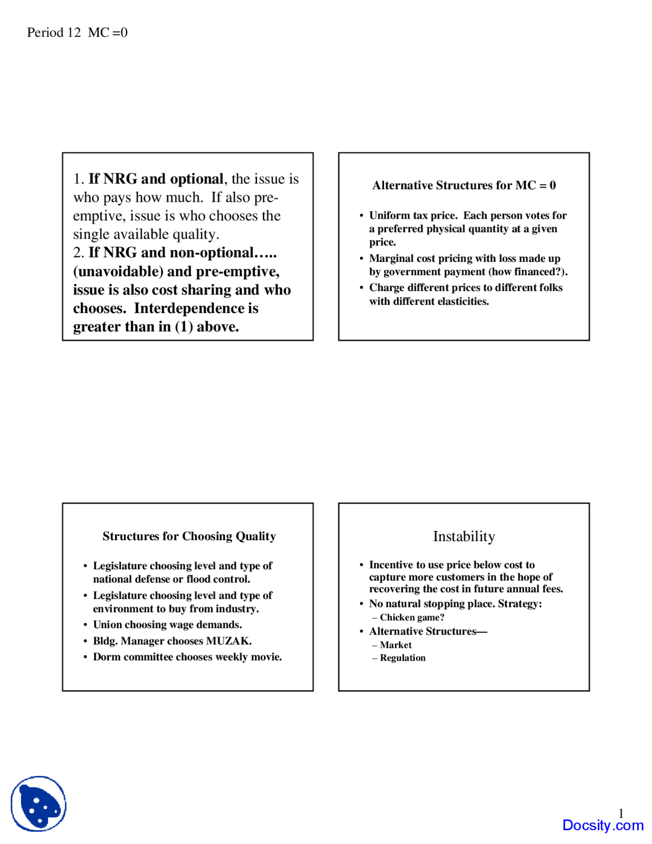 Structures For Choosing Quality Economic Costs Lecture Slides Docsity