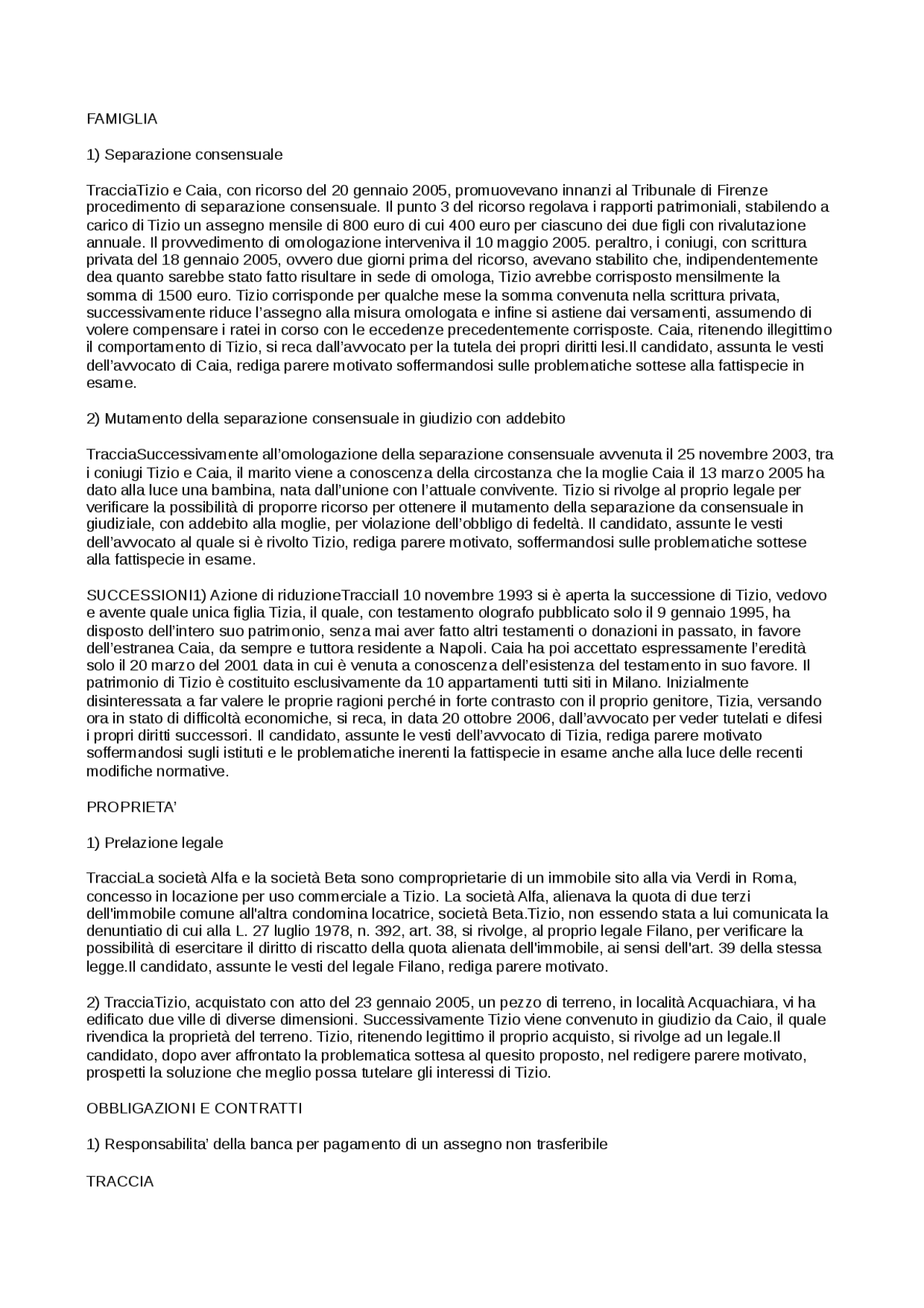 Diritto Civile Casi Docsity