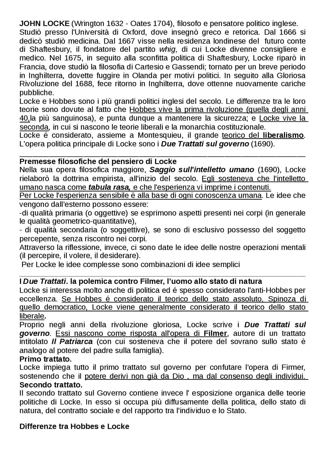 Pensiero Locke Docsity