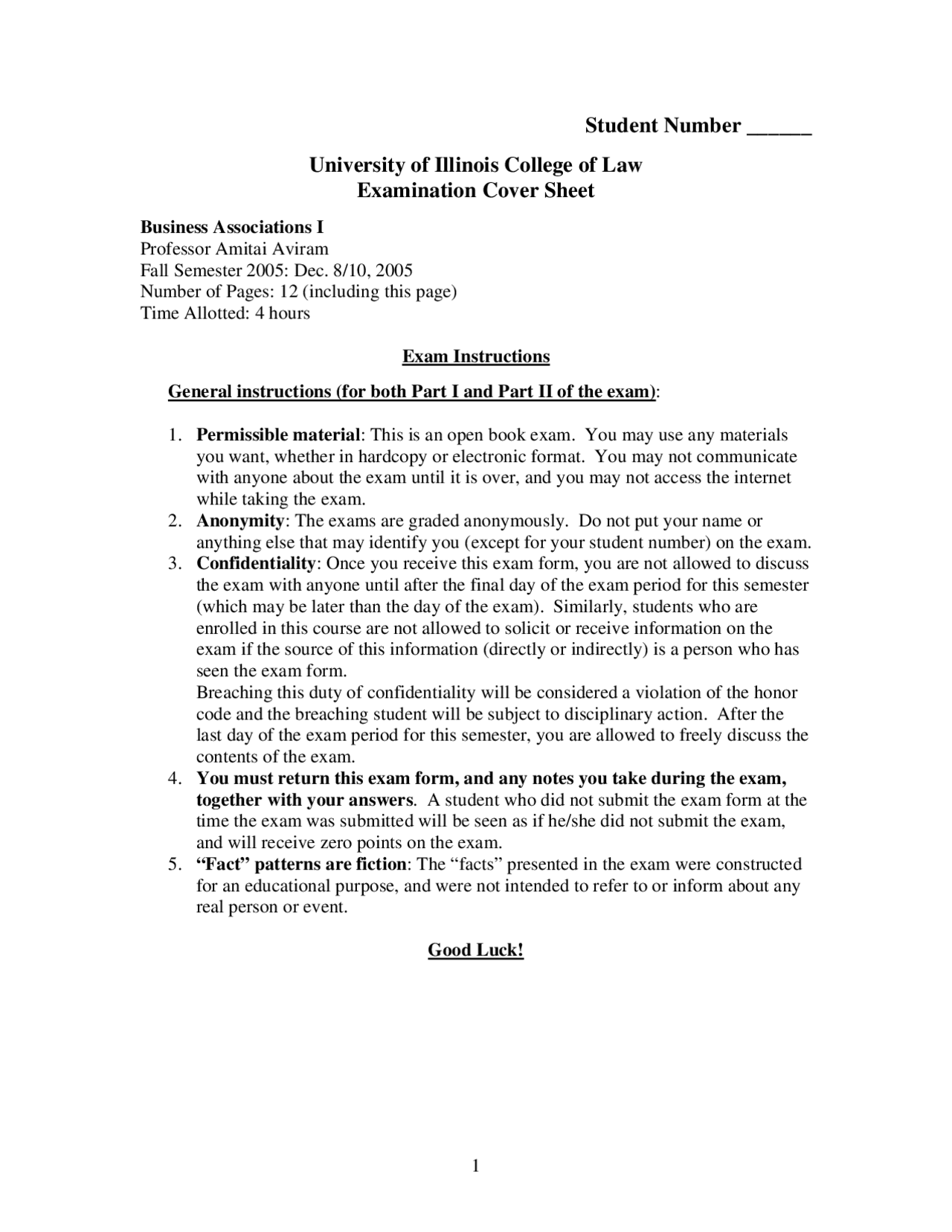 General Instructions Business Associations Exam Docsity