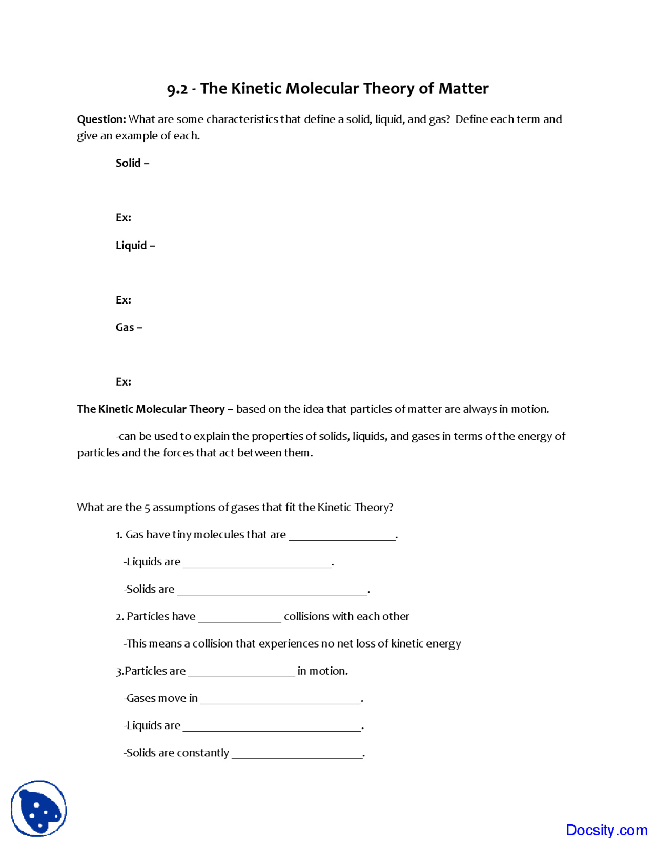 Kinetic Molecular Theory - General Chemistry - Quiz | Exercises ...