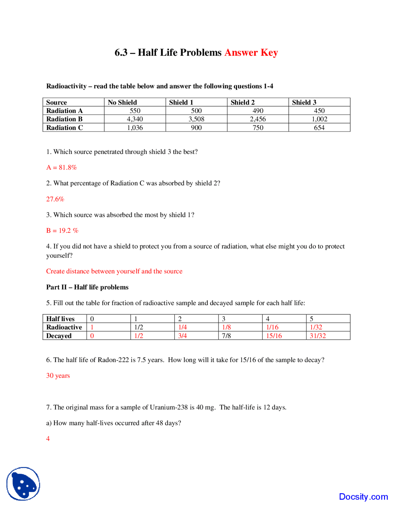 Half Life - General Chemistry - Quiz - Docsity
