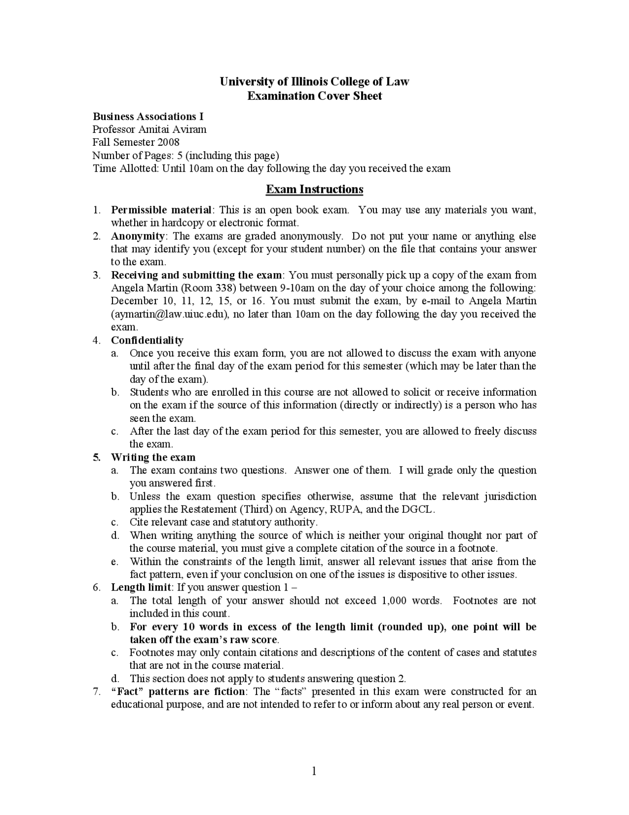 Receiving And Submitting Business Associations Exam Docsity