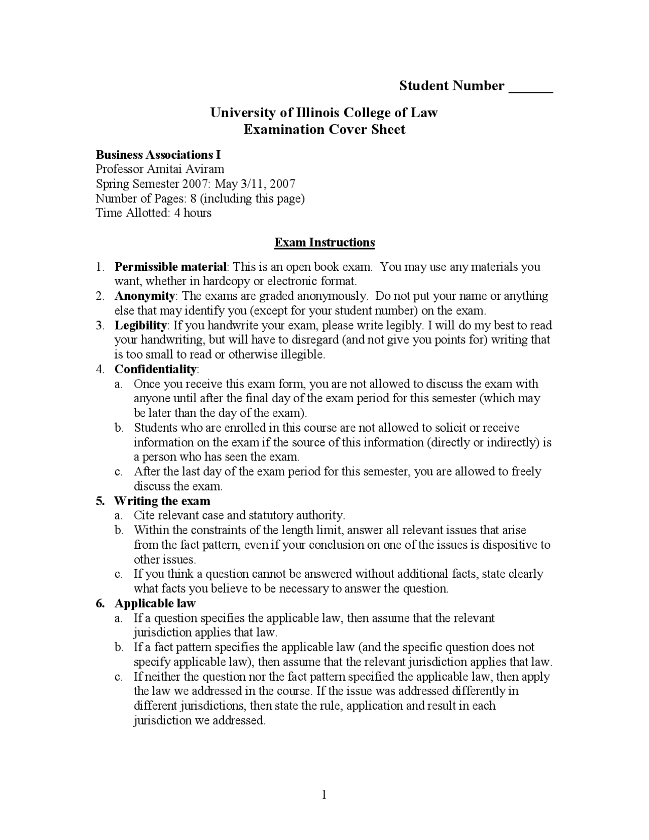 Electronic Format Business Associations Exam Docsity