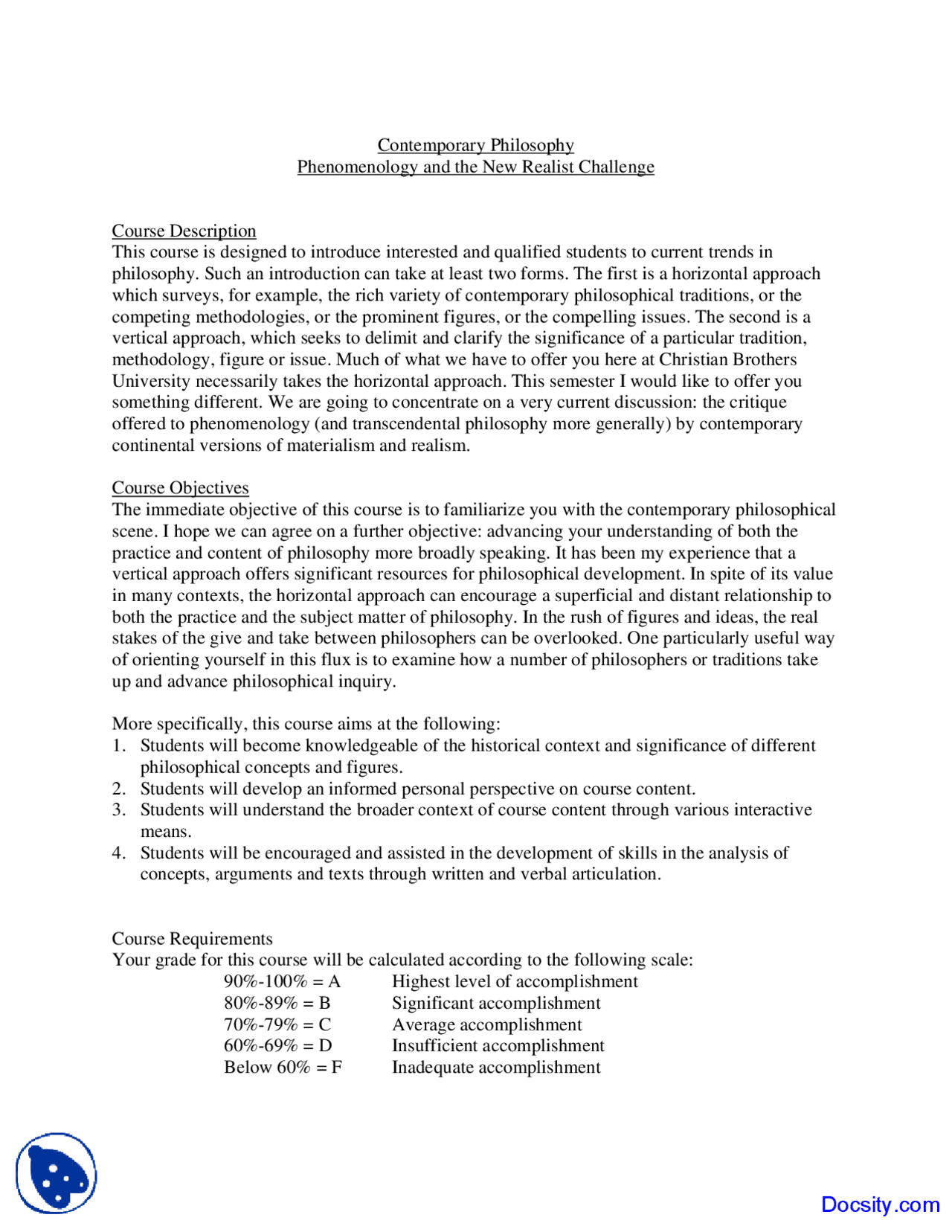 Phenomenology Contemporary Philosophy Lecture Notes Docsity
