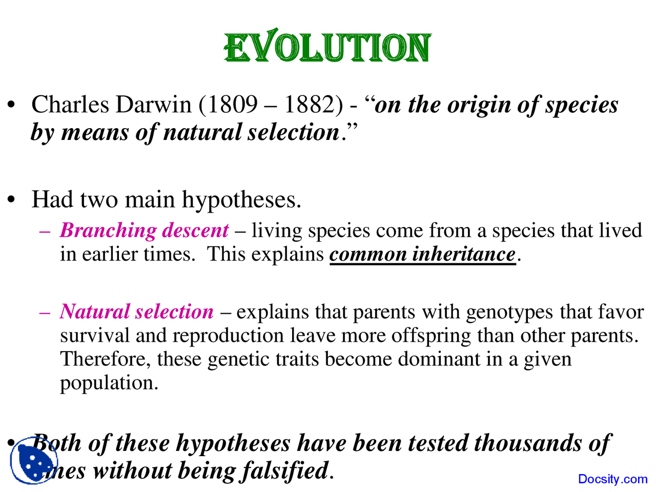 Natural Selection Todays Biology Lecture Slides Docsity