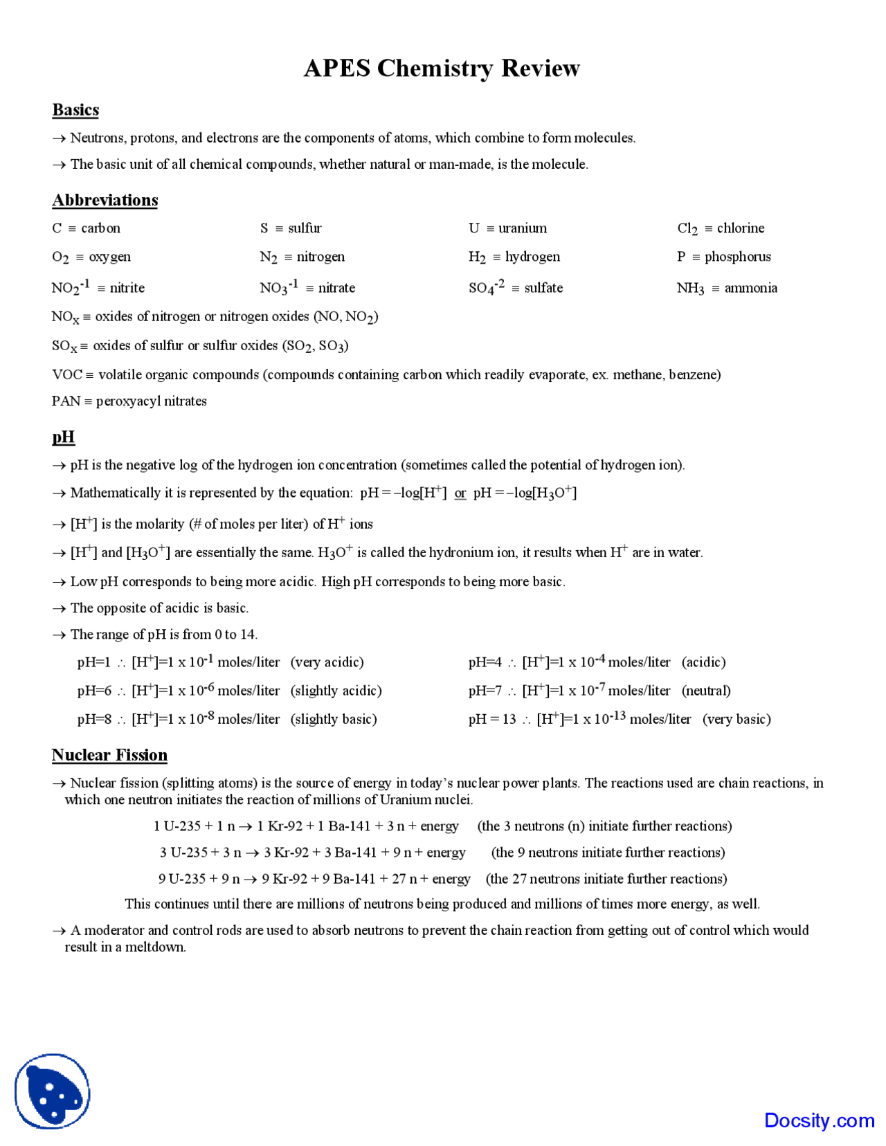 Chemistry Environmental Science Lecture Notes Docsity