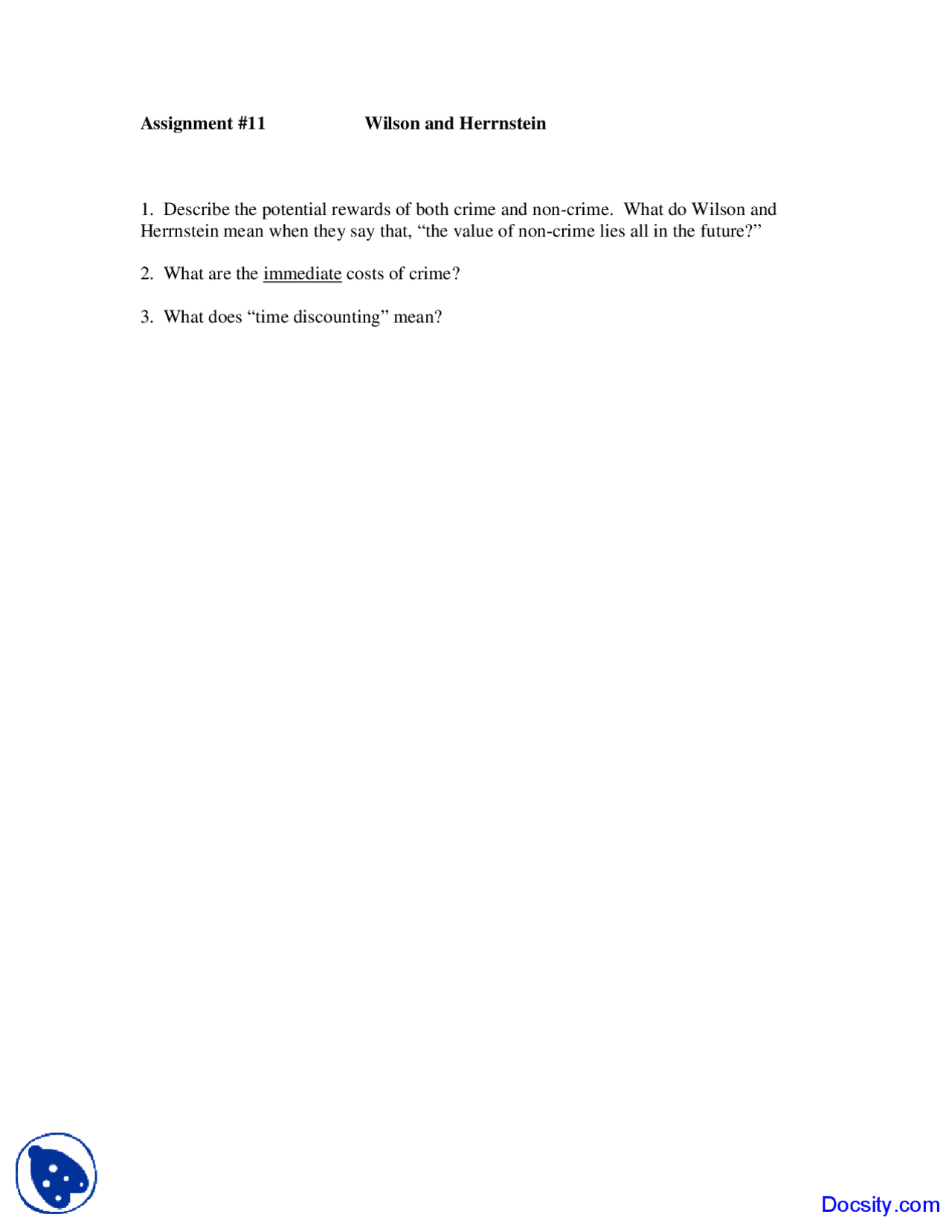 Wilson And Herrnstein Criminological Theory Assignment Docsity