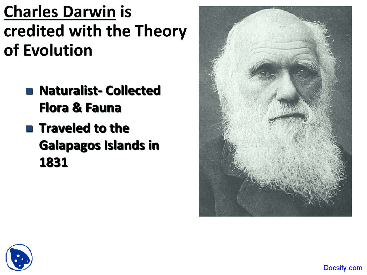 Charles Darwin - Application of Biology - Lecture Slides - Docsity