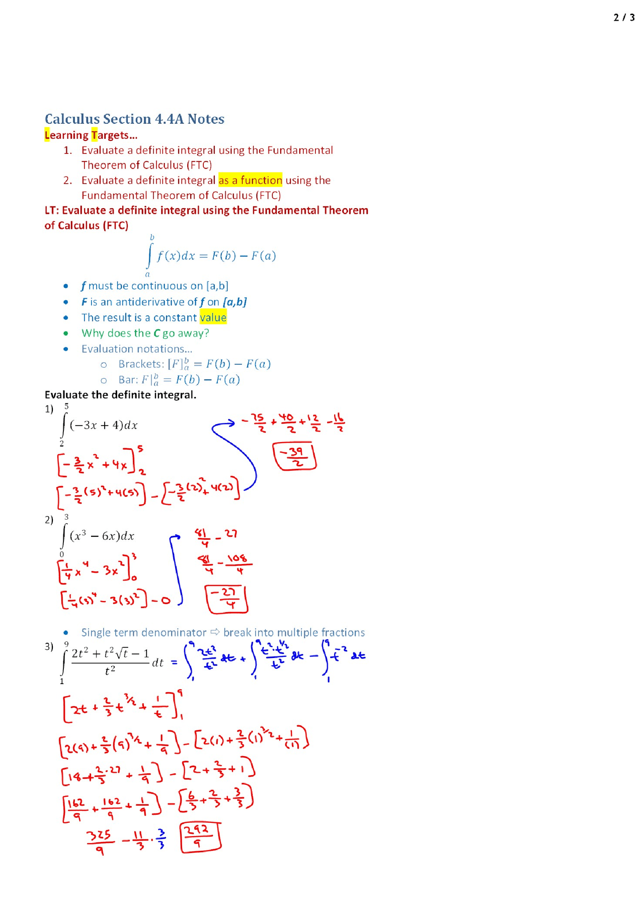 Fundamental Theorem - AP Calculus - Lecture Notes - Docsity