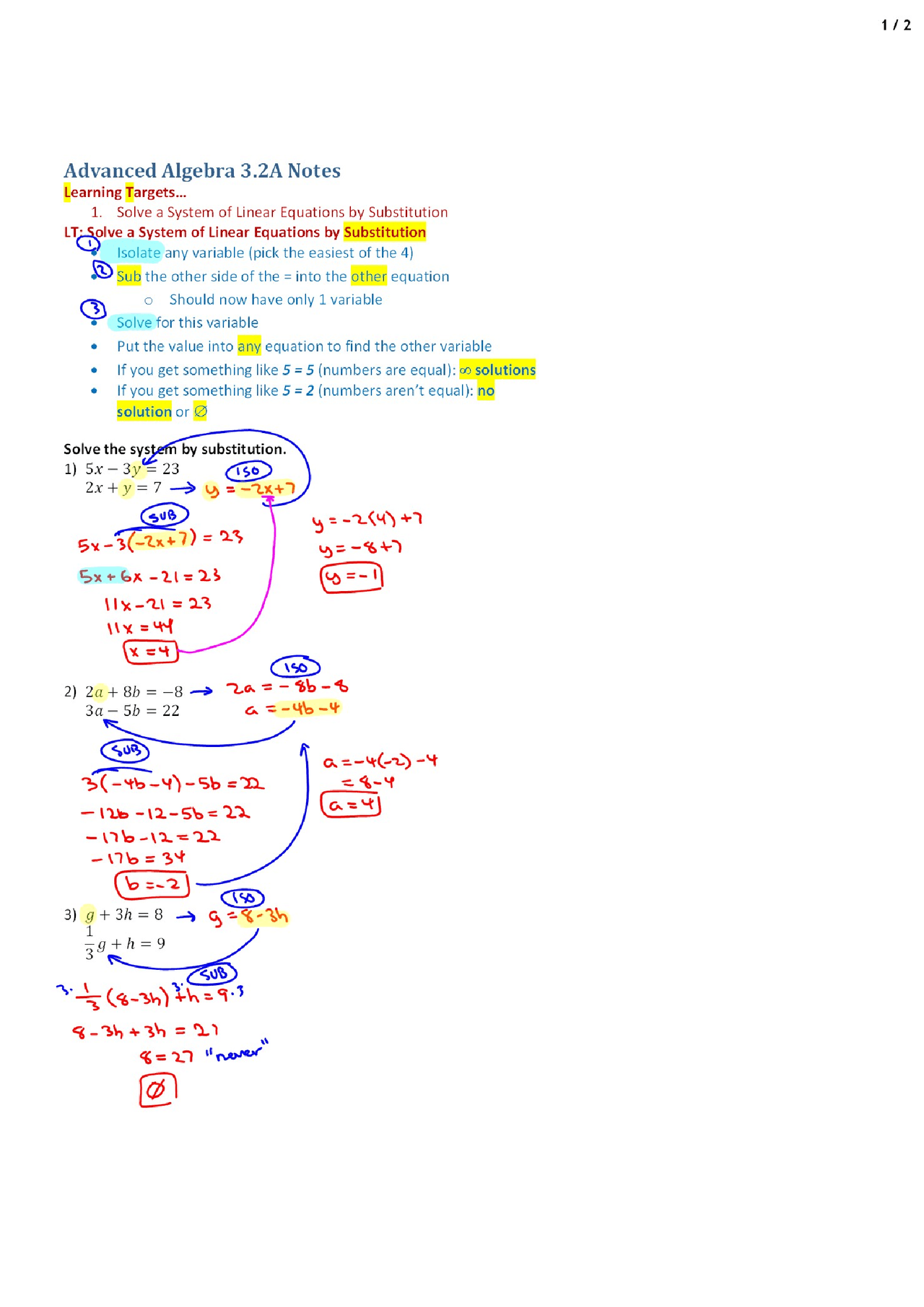 Linear System Of Equation Advanced Algebra Lecture Handout Docsity