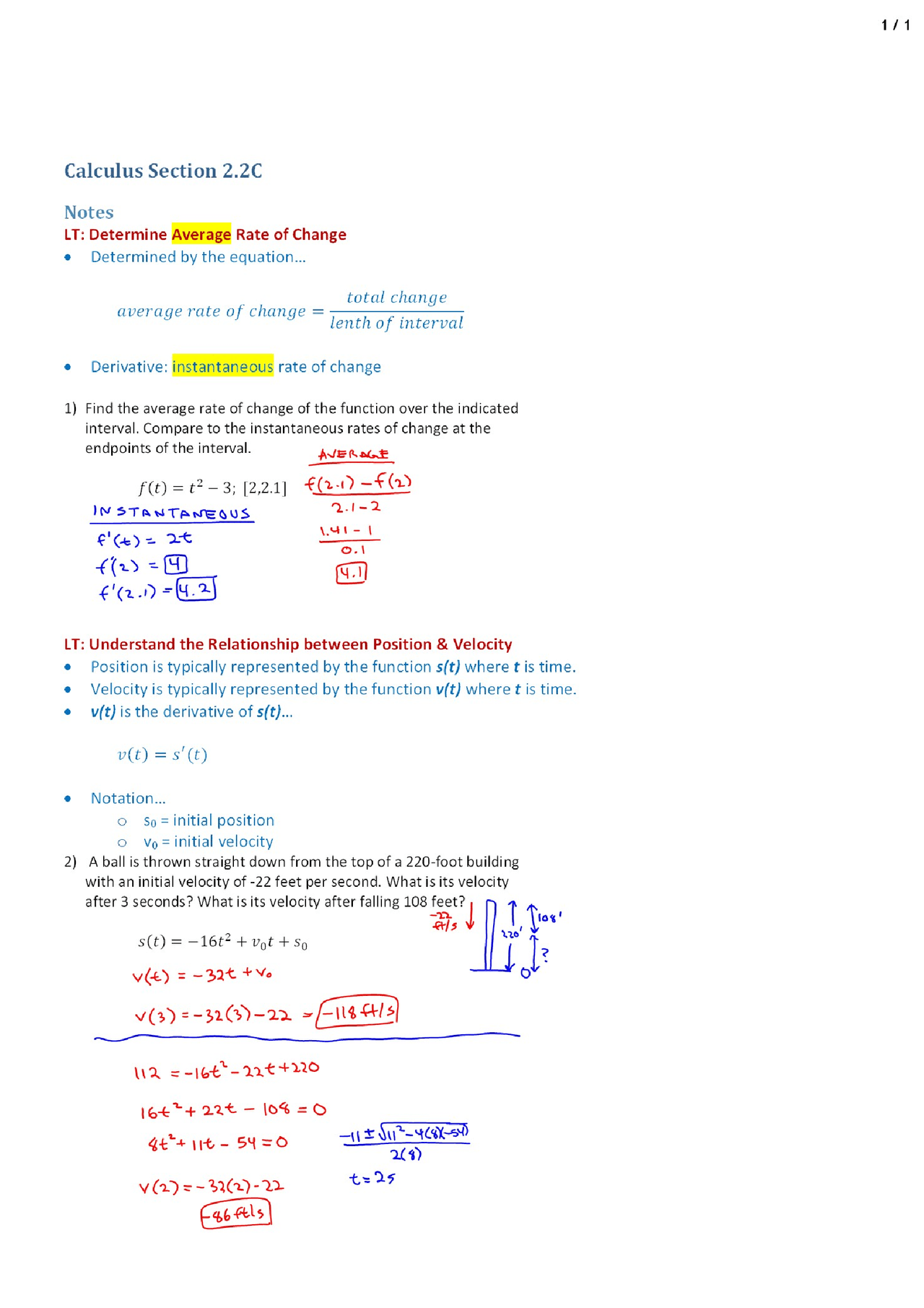Average Ap Calculus Lecture Notes Docsity
