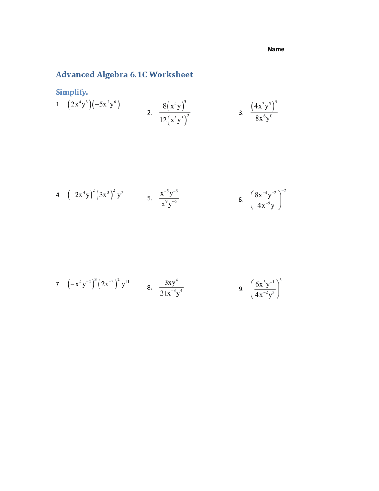 Fourth Degree Advanced Algebra Practice Problems Docsity