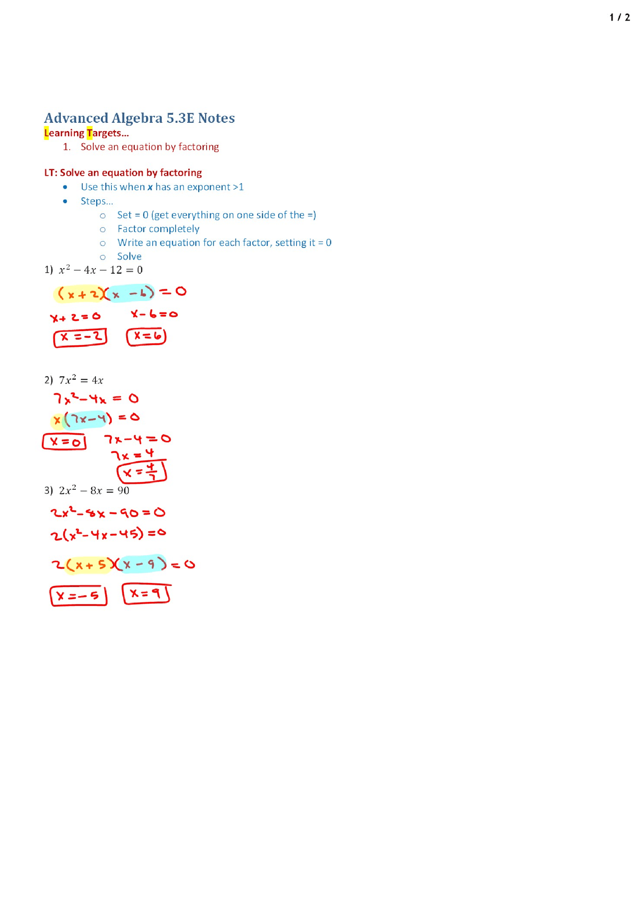 Solving Inequations Advanced Algebra Lecture Handout Docsity