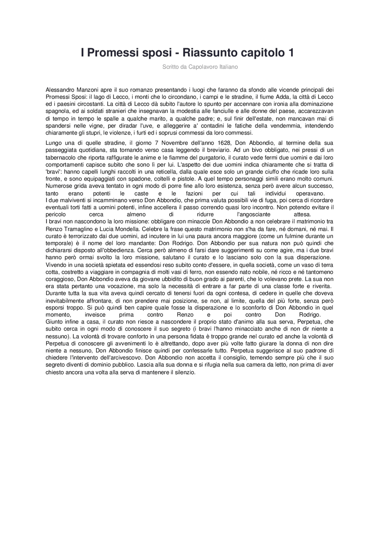 Manzoni A I Promessi Sposi Capitolo 1 Docsity