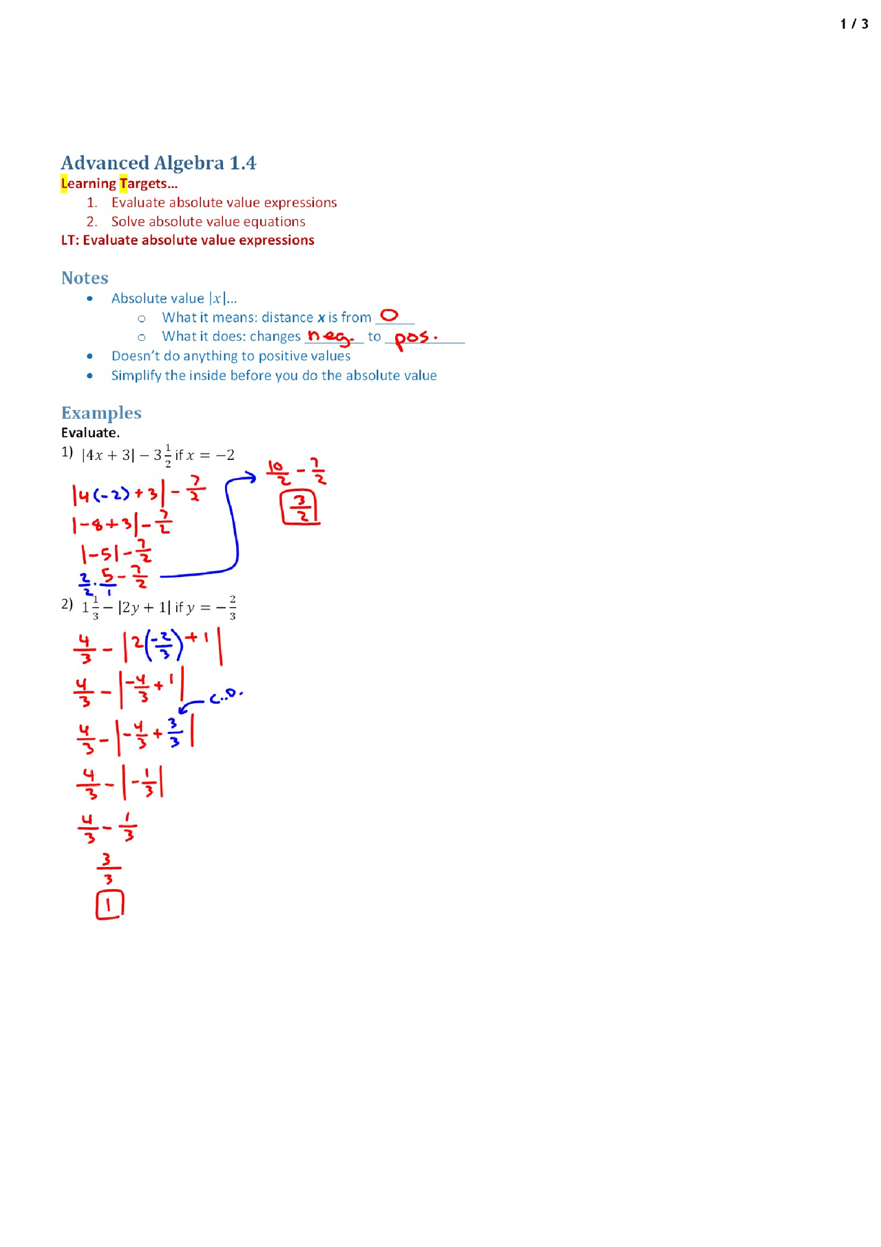 Av Expressions Advanced Algebra Lecture Handout Docsity