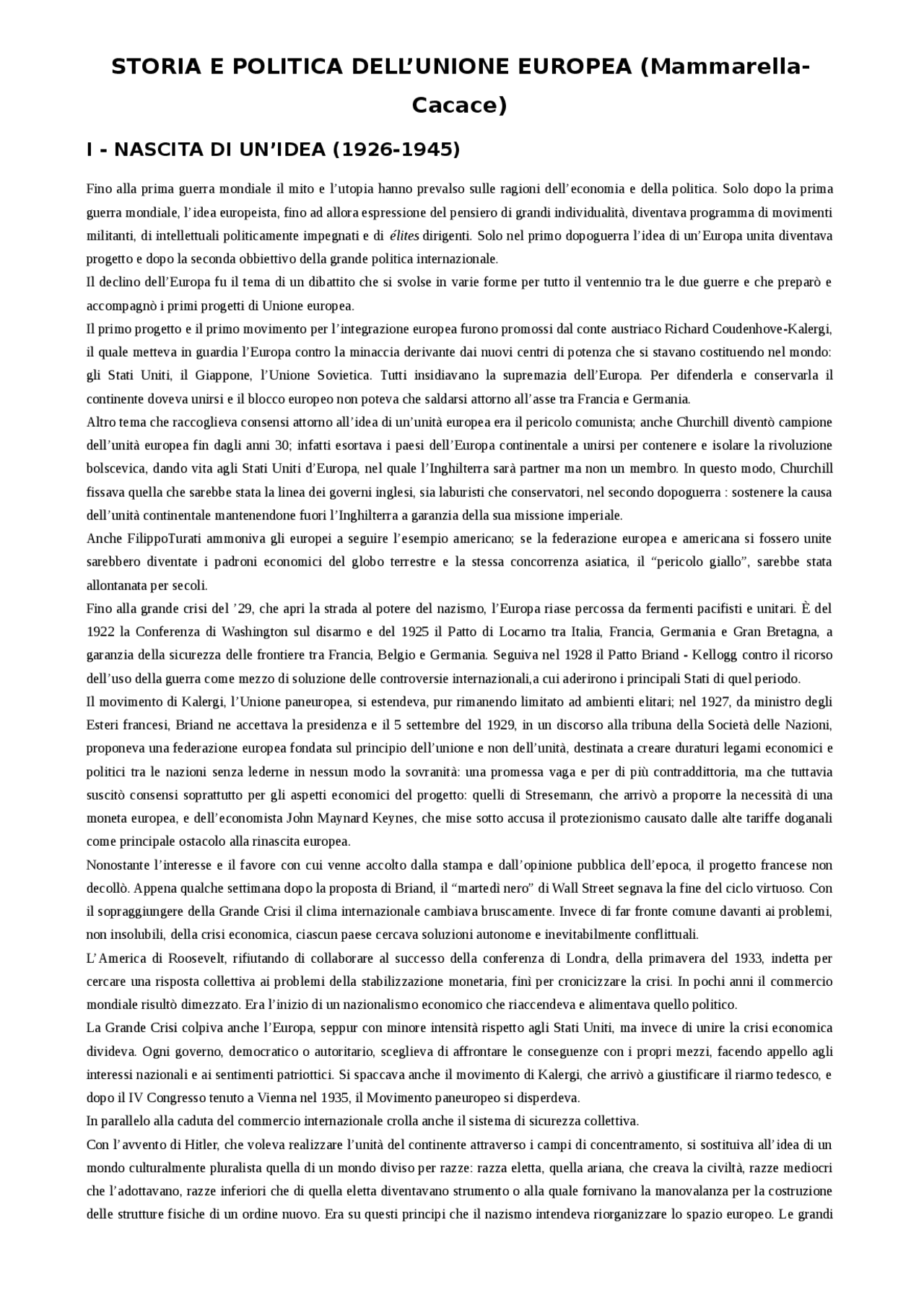 Riassunto Storia Integrazione Europea Docsity