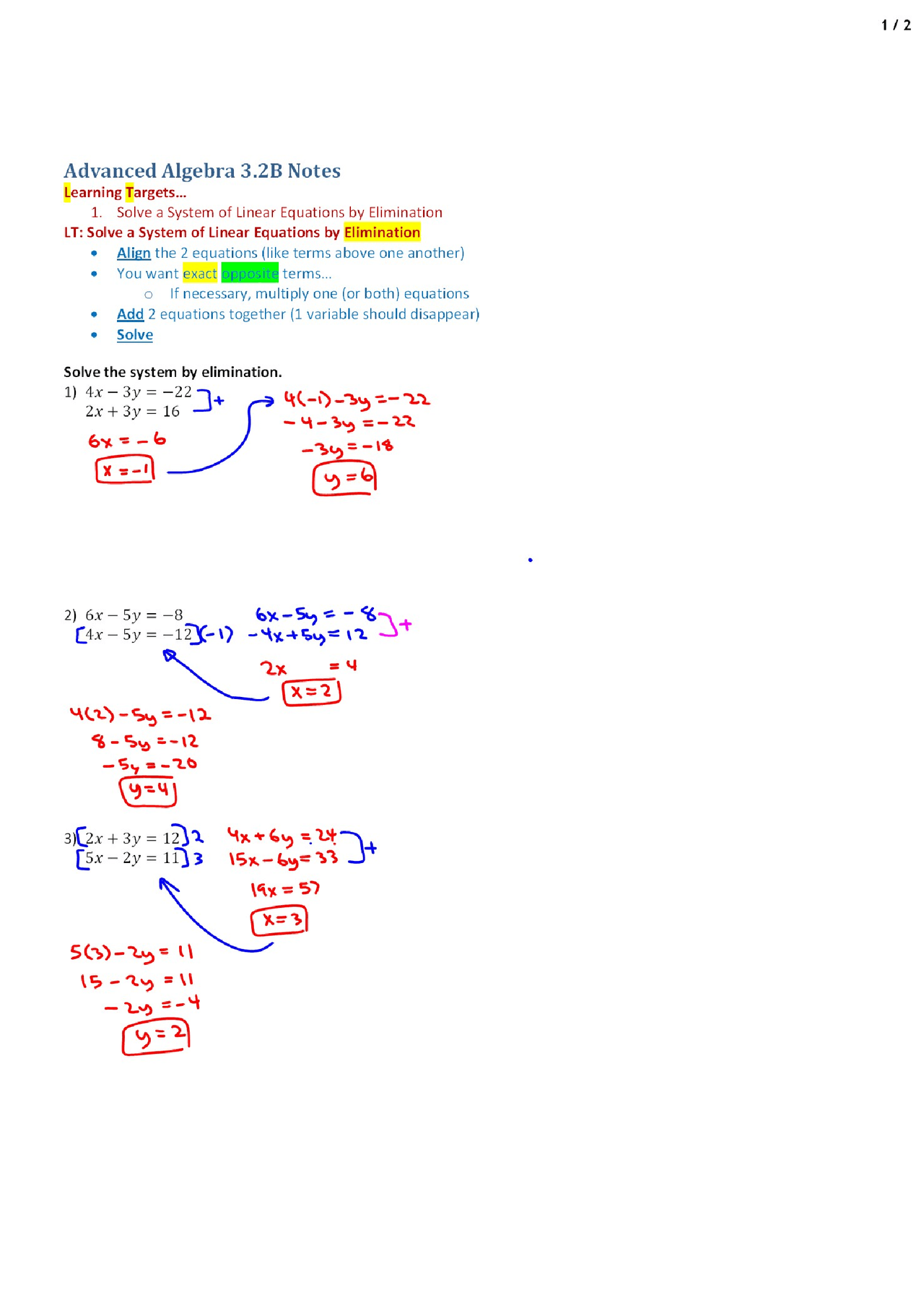 Align Advanced Algebra Lecture Handout Docsity