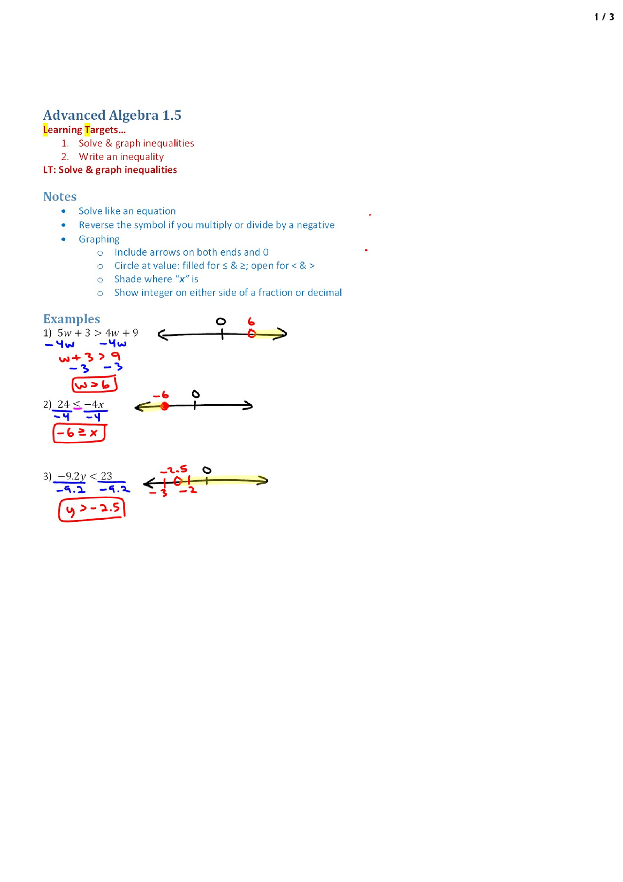 Graphing Stuff Advanced Algebra Lecture Handout Docsity