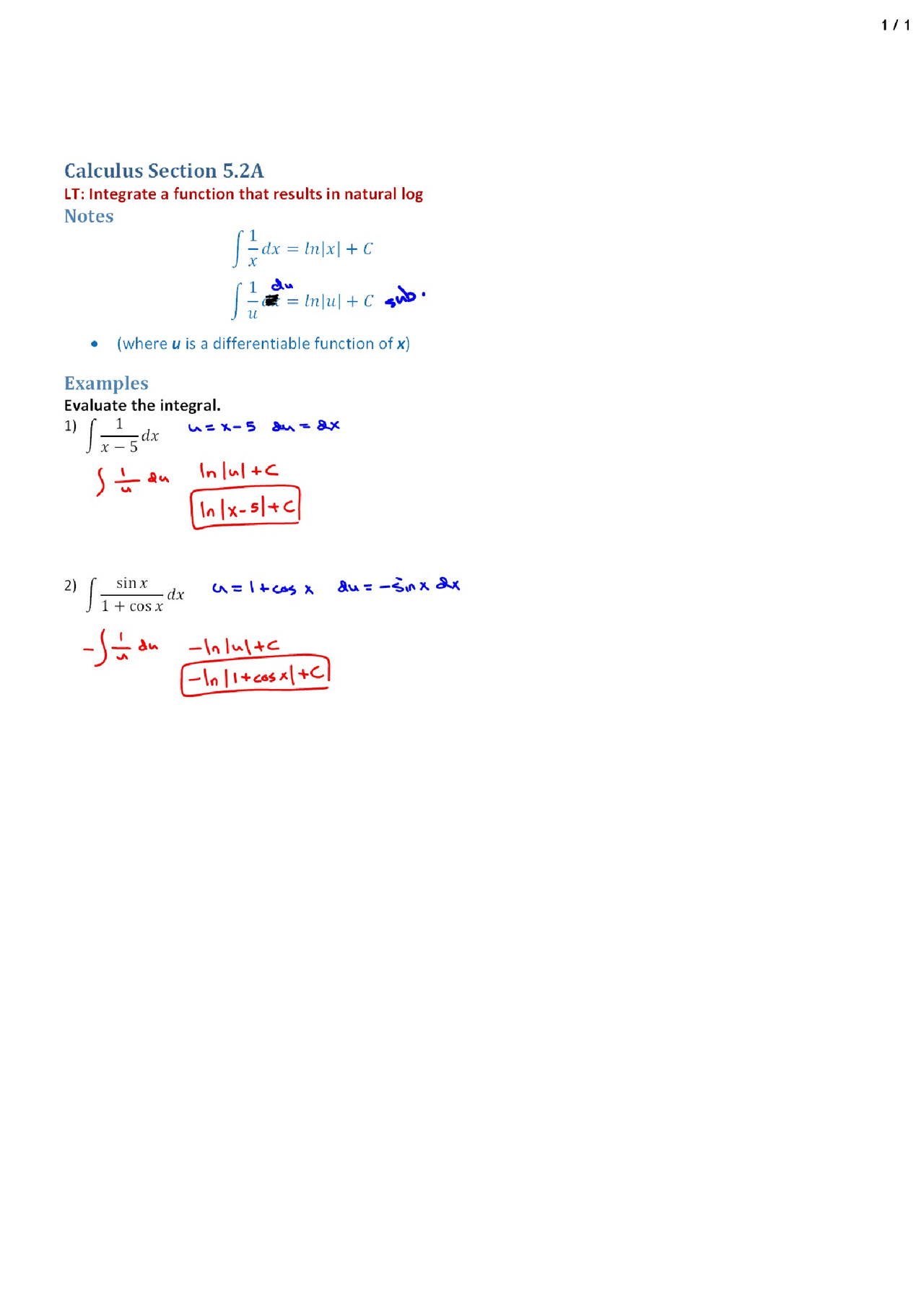 Integral Ap Calculus Lecture Notes Docsity