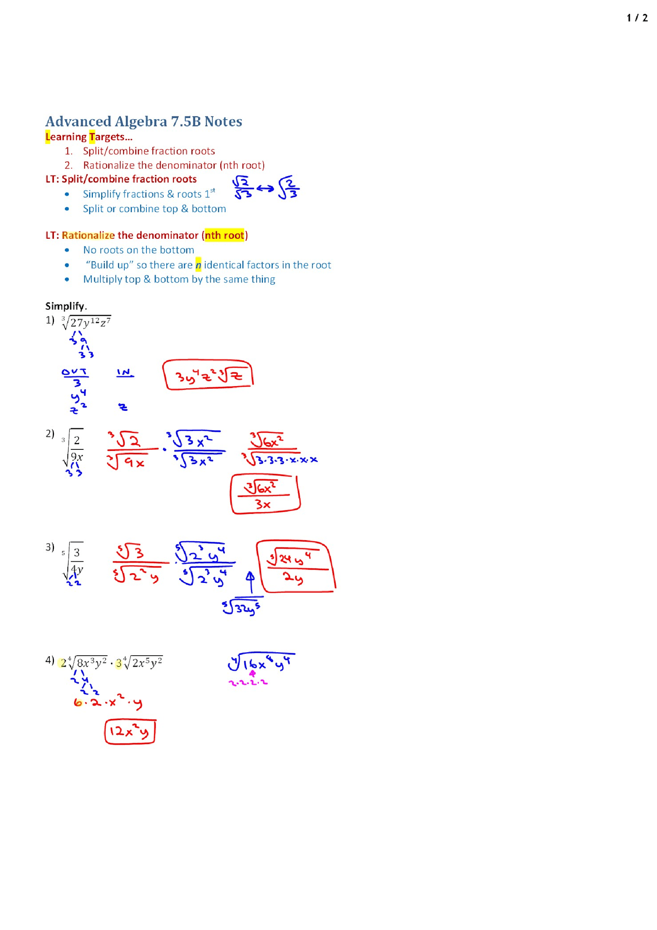 Splitting Roots Advanced Algebra Lecture Handout Docsity