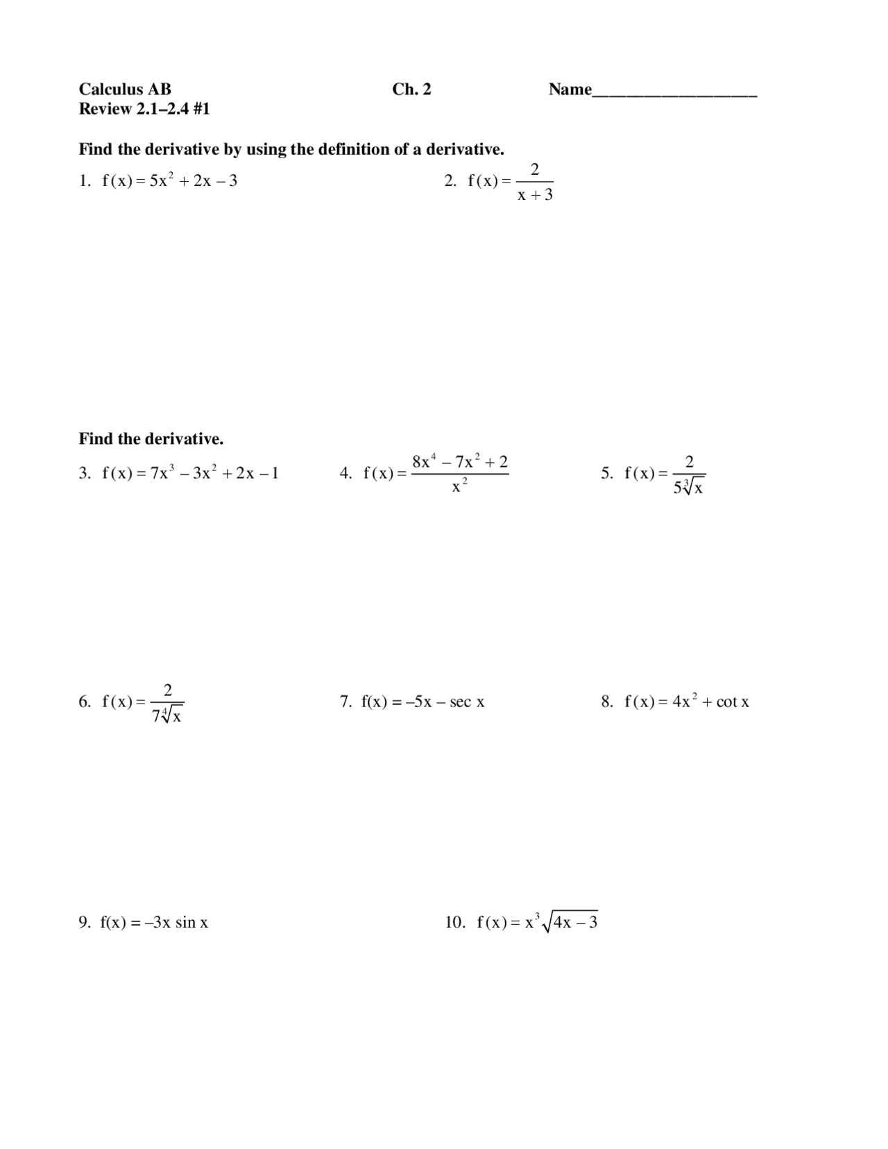 Use Of Definition Ap Calculus Practices Problems Docsity