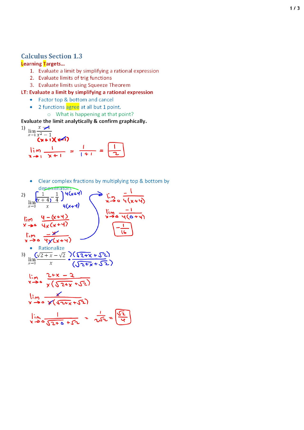 Squeeze Theorem Ap Calculus Lecture Notes Docsity