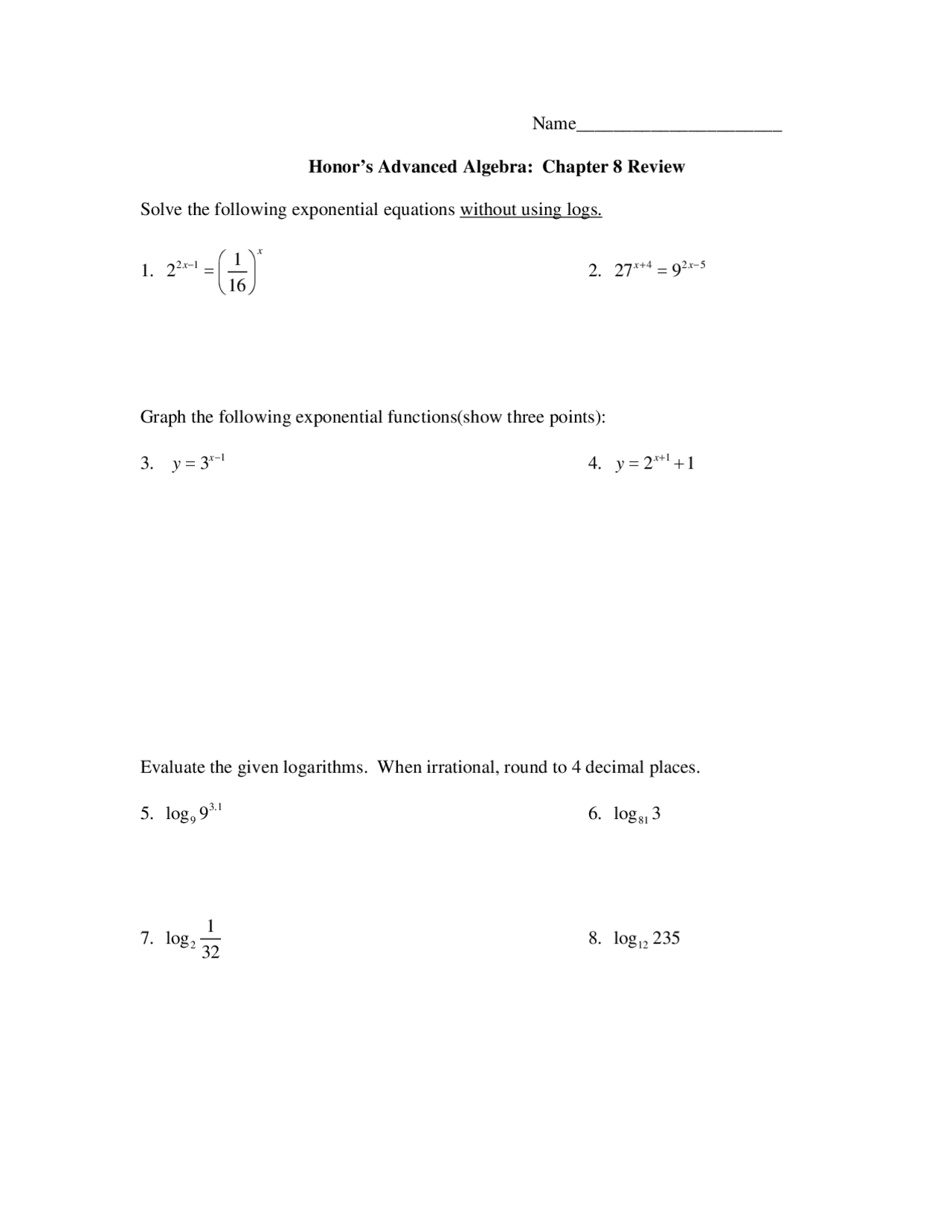 Use Of Logs Advanced Algebra Lecture Handout Docsity
