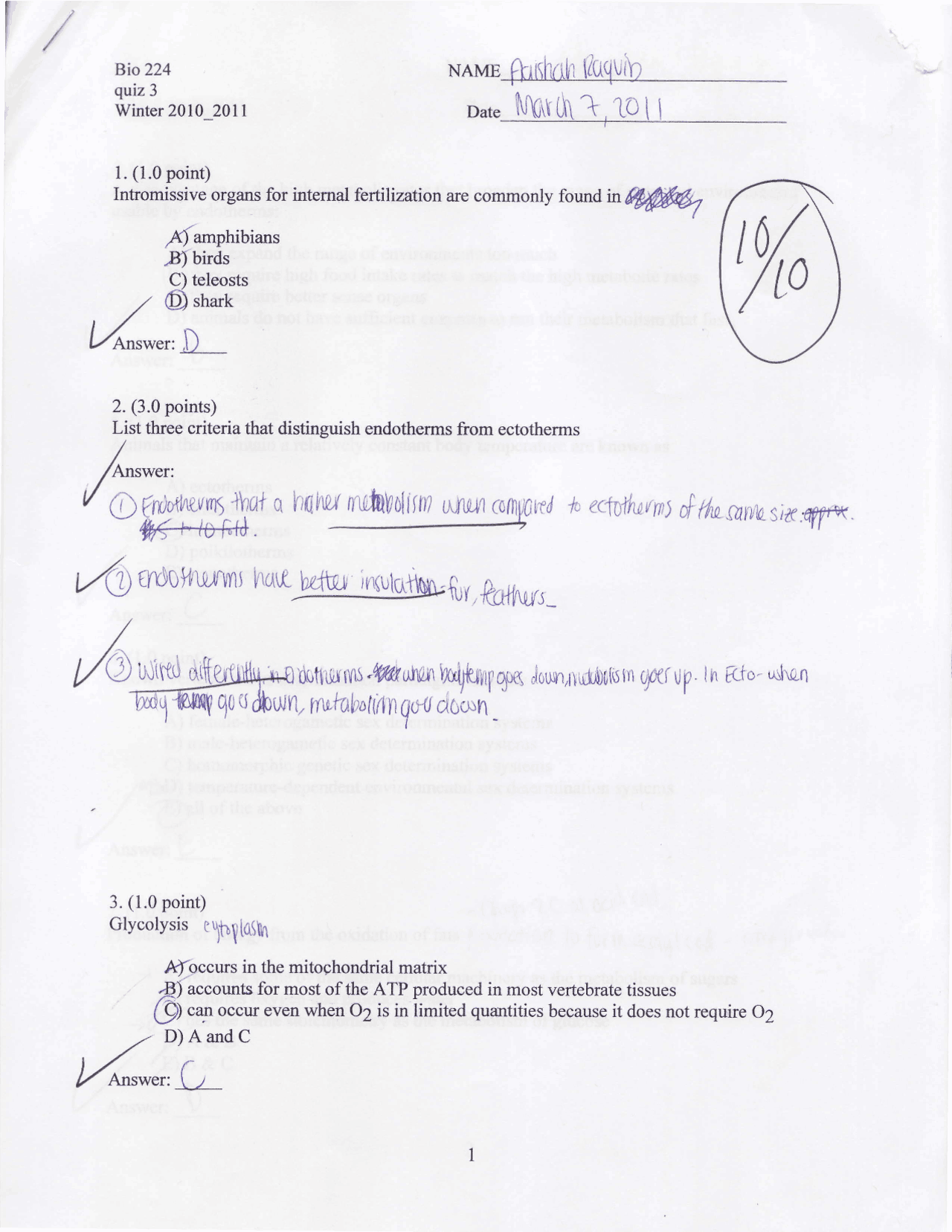 8 Solved Mcqs On Form Function And Evolution Of Vertebrates Test 3