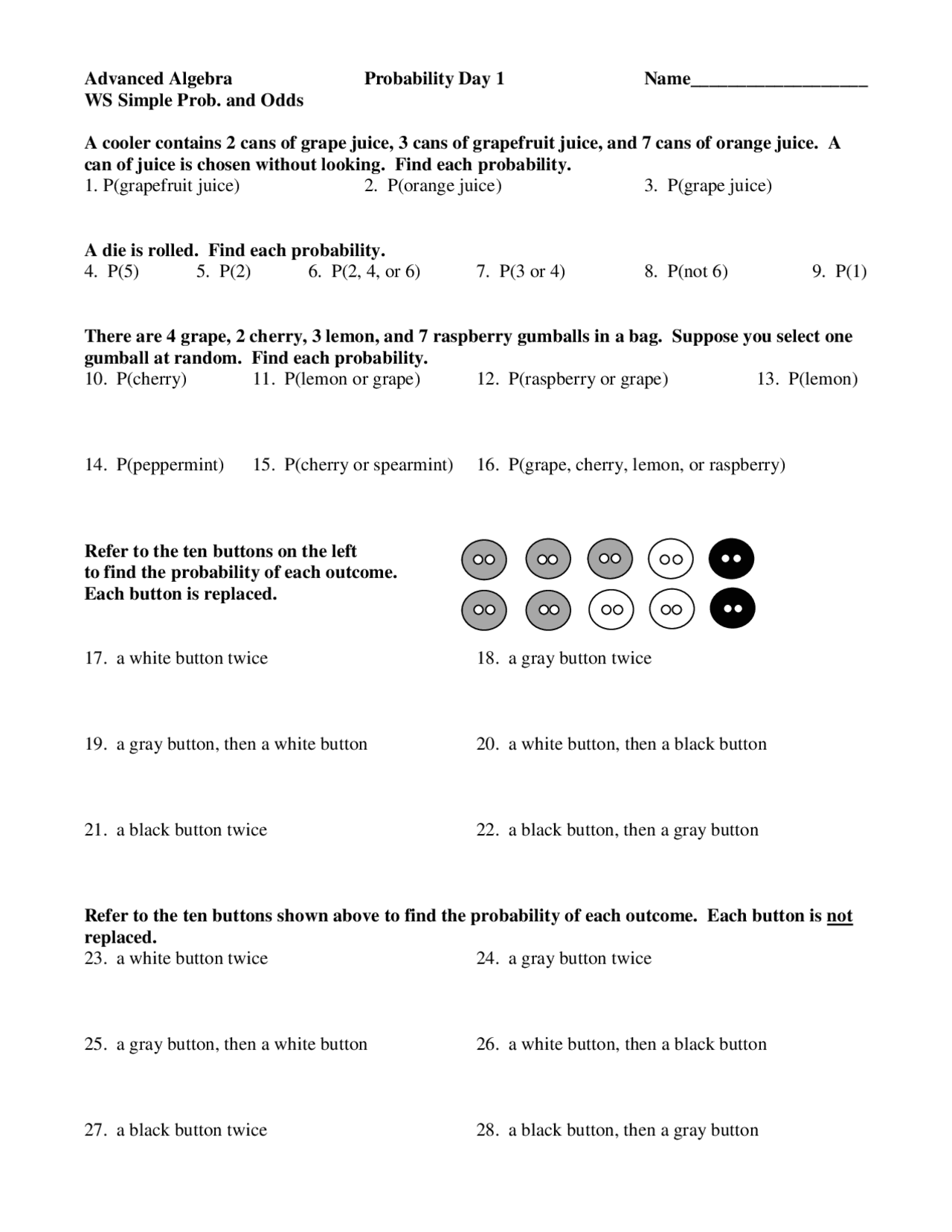 Odds Advanced Algebra Practice Problems Docsity