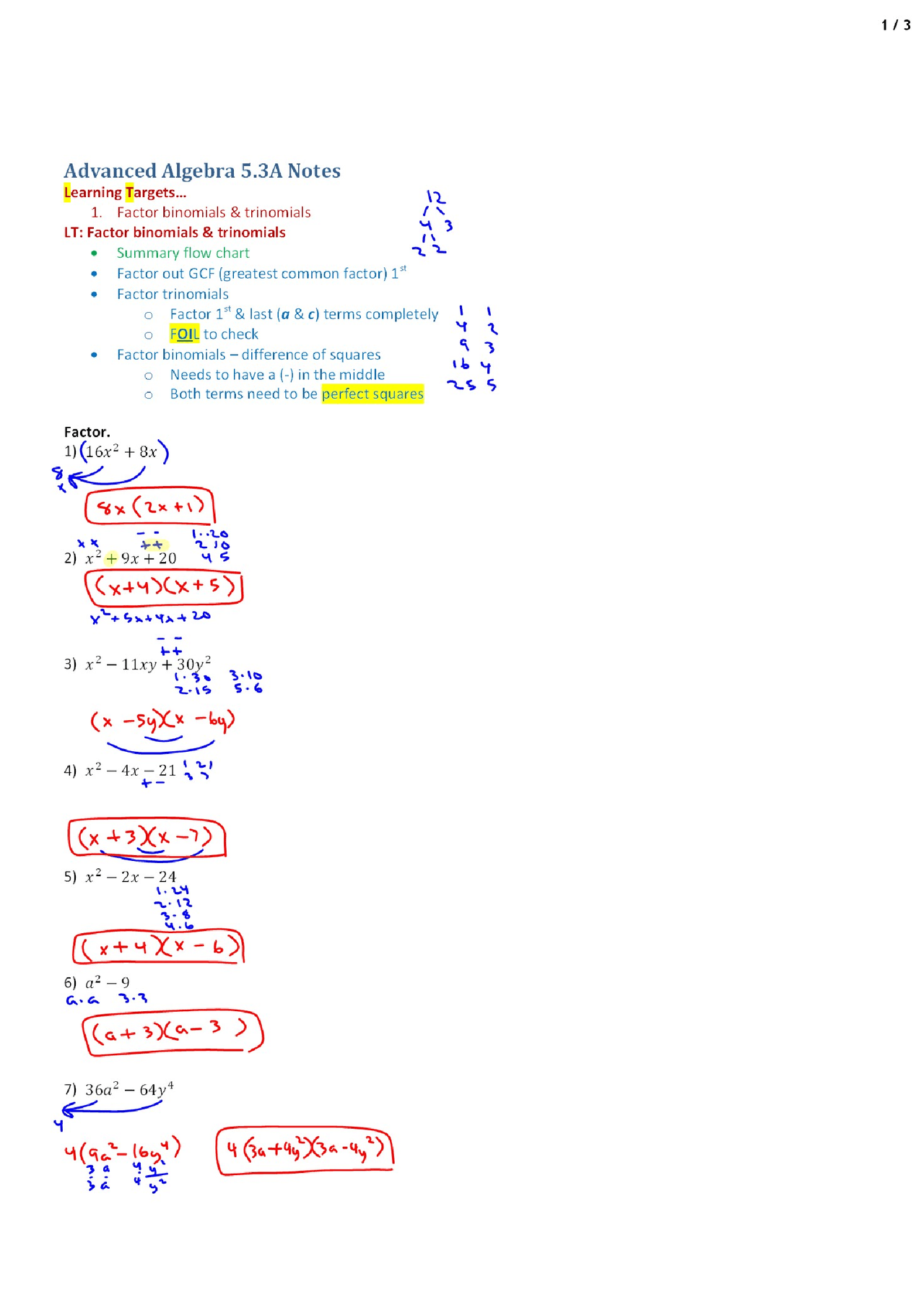 Binomials Advanced Algebra Lecture Handout Docsity