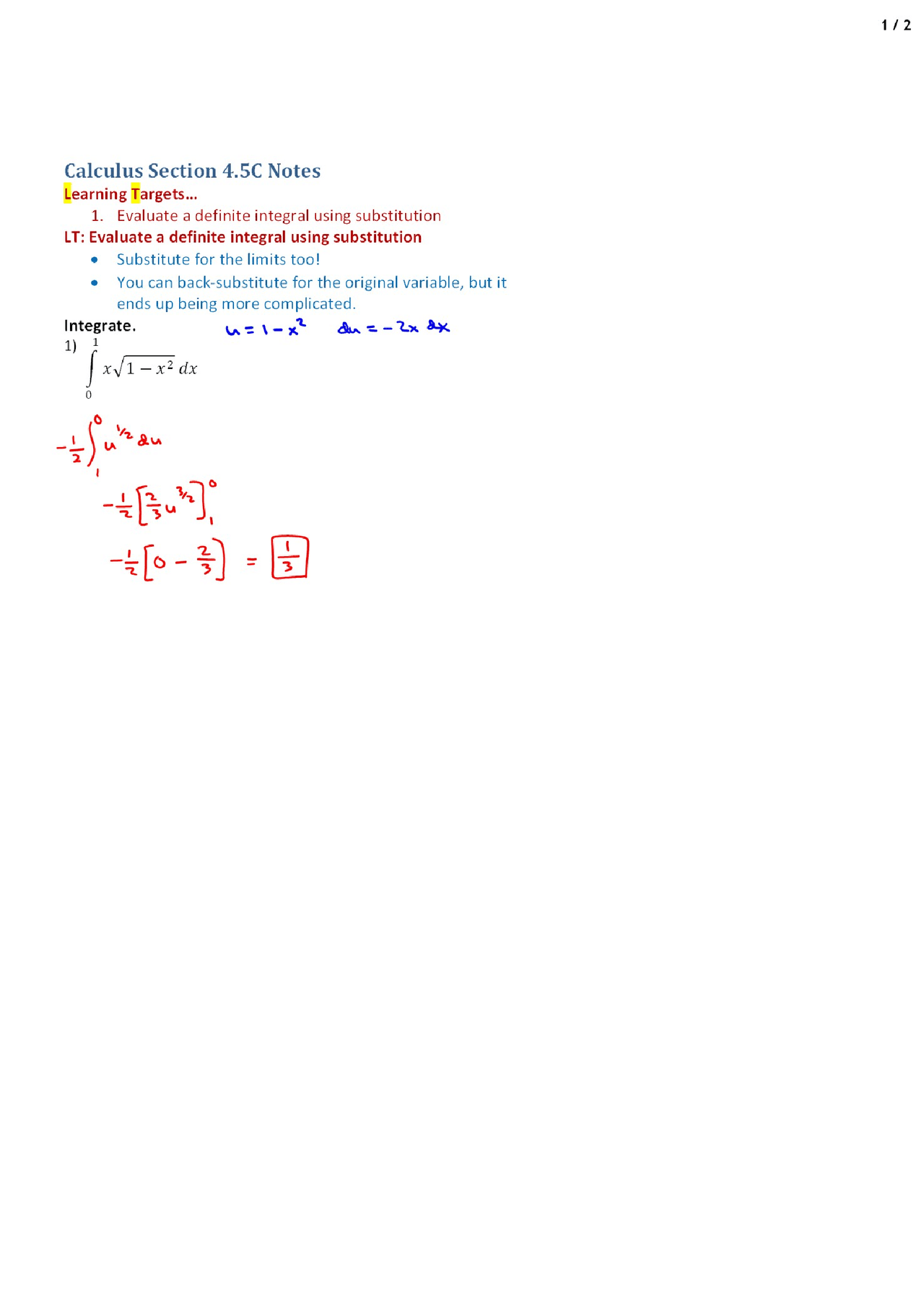 Evaluation Of Integral Ap Calculus Lecture Notes Docsity