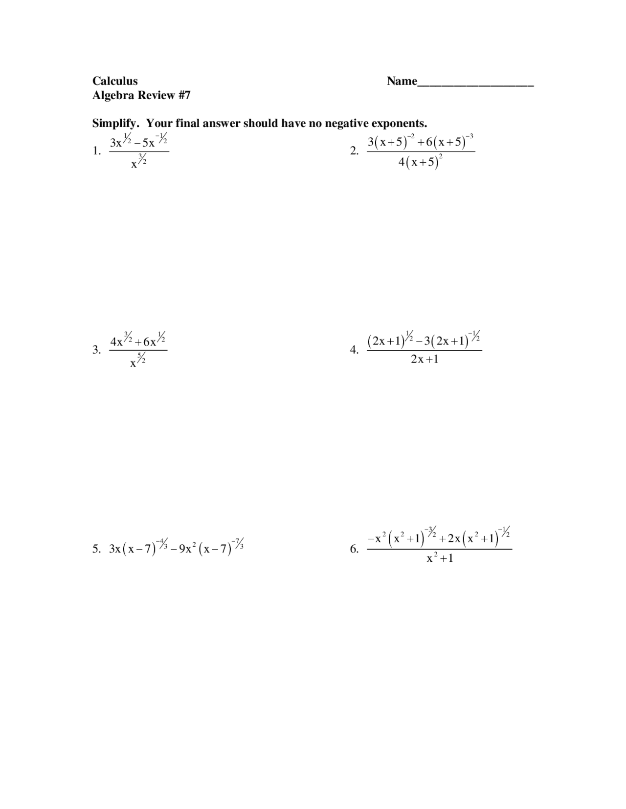 Negative Exponents Ap Calculus Practices Problems Docsity