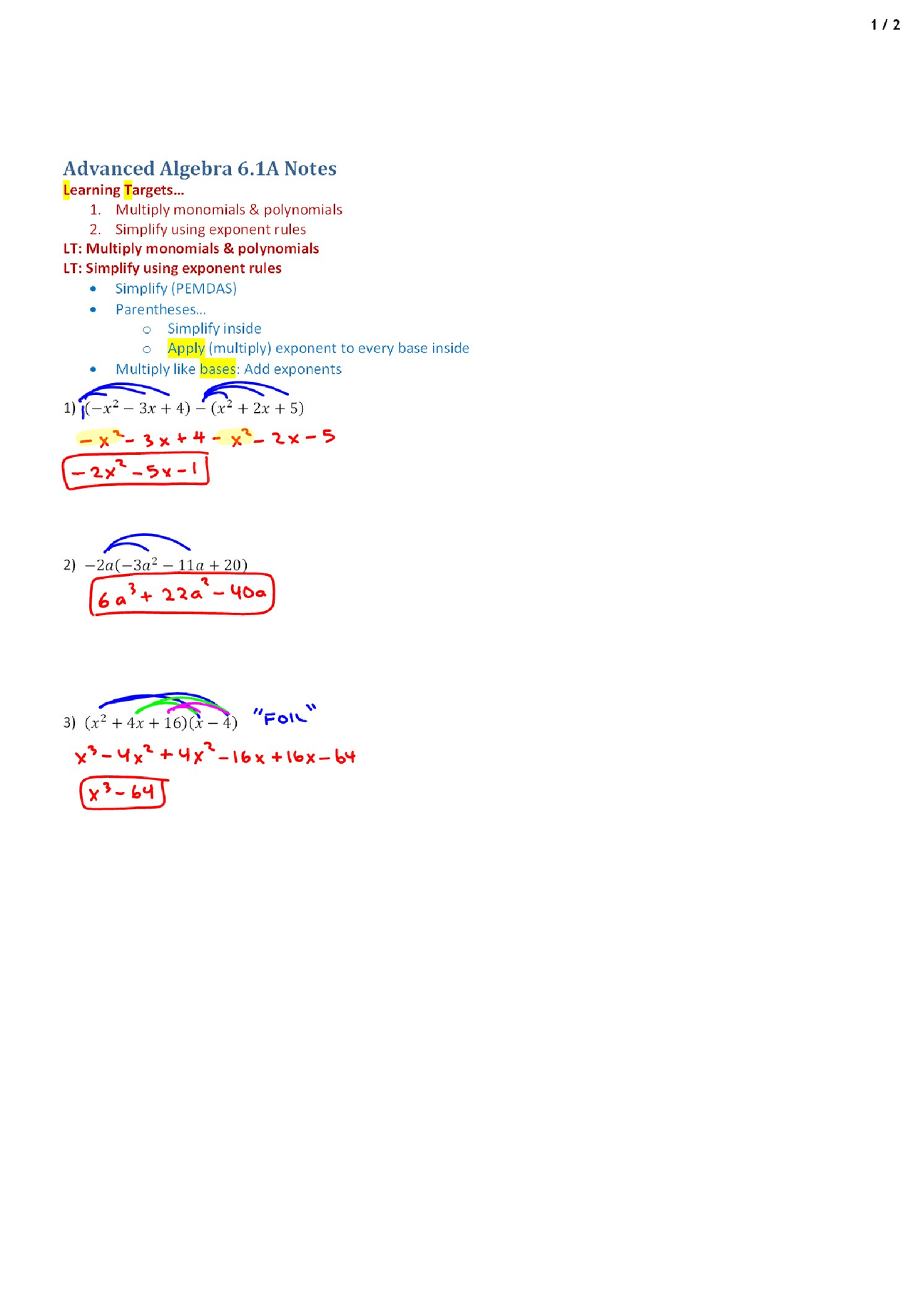 Parantheses Advanced Algebra Lecture Handout Docsity