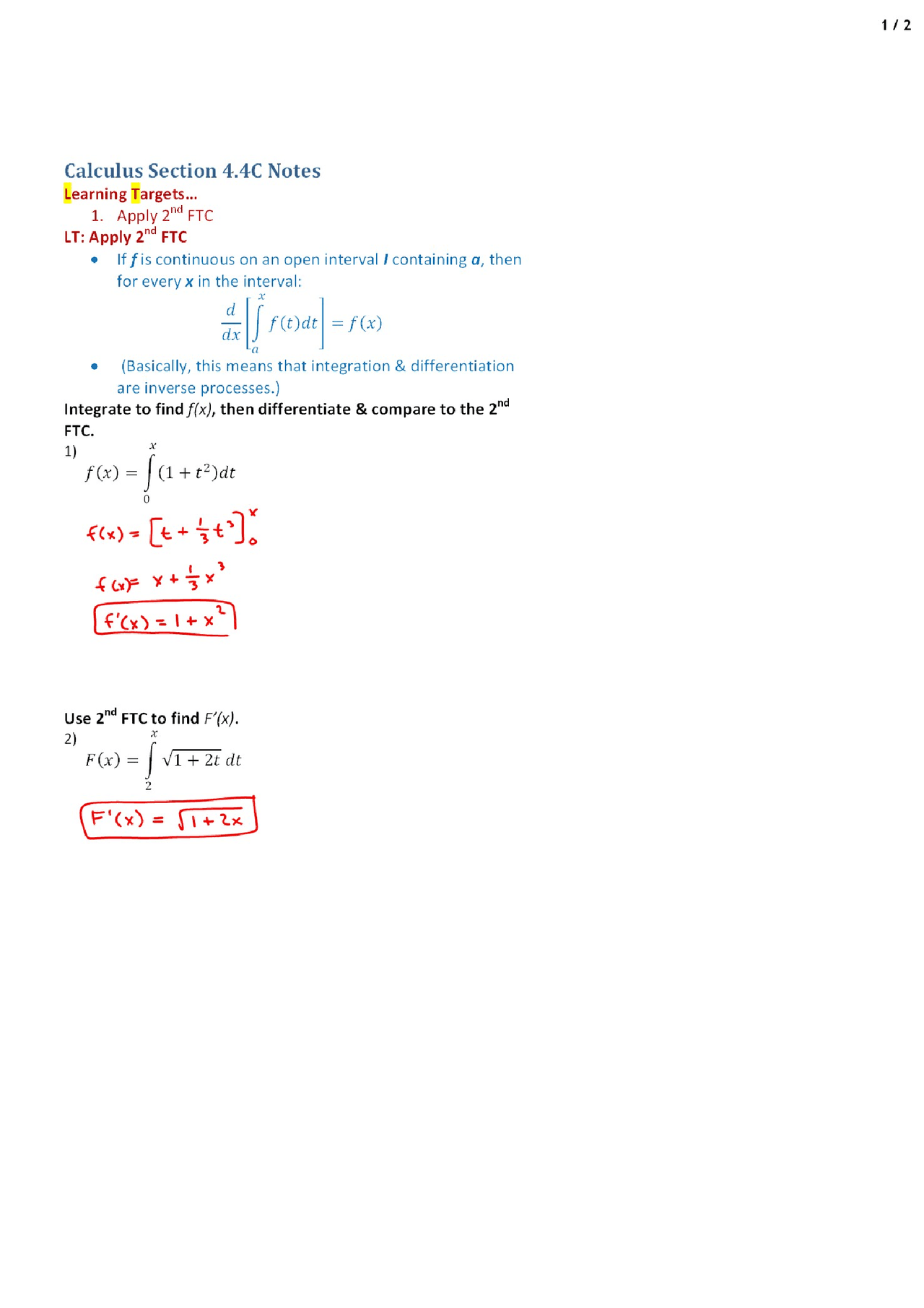 Second Order Derivation Ap Calculus Lecture Notes Docsity