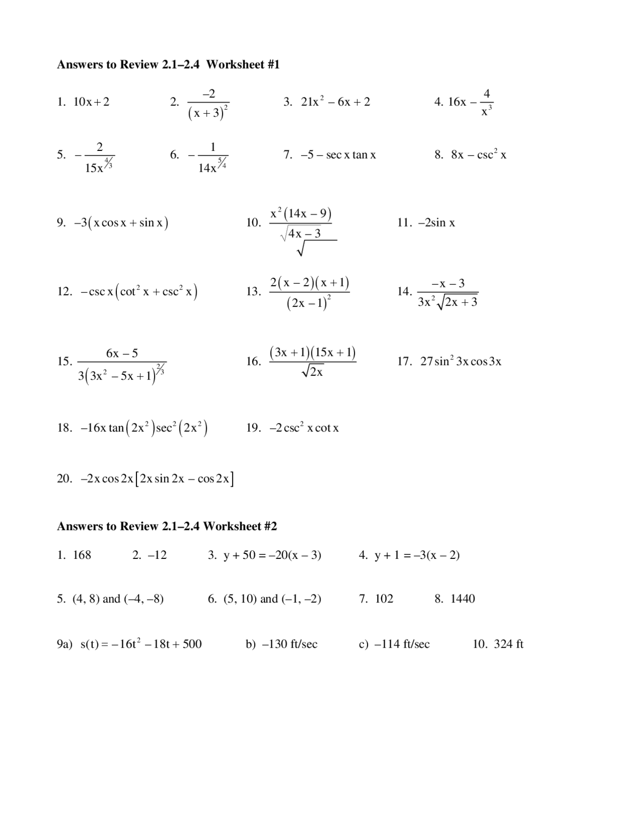 Expressions of Trignometry - AP Calculus - Solved Problems - Docsity