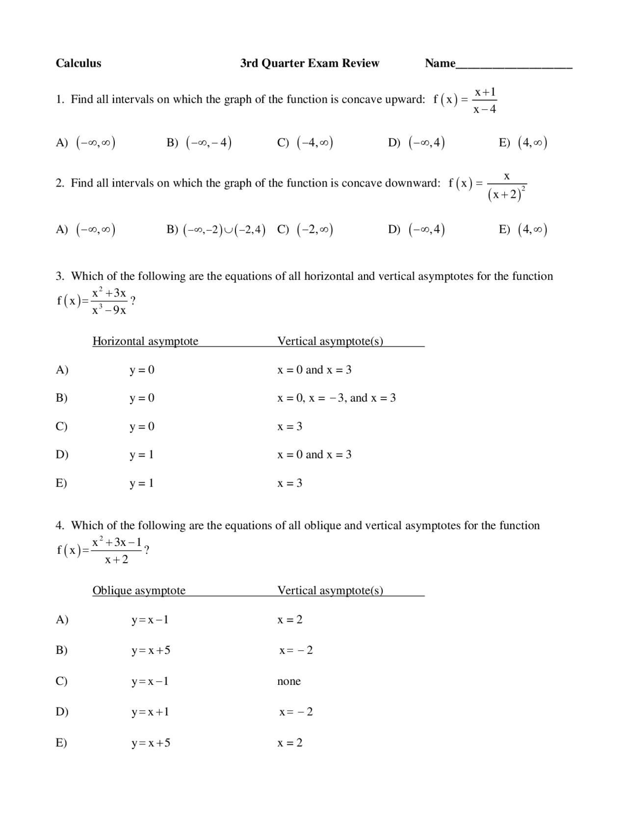 Interval Review Ap Calculus Exam Docsity
