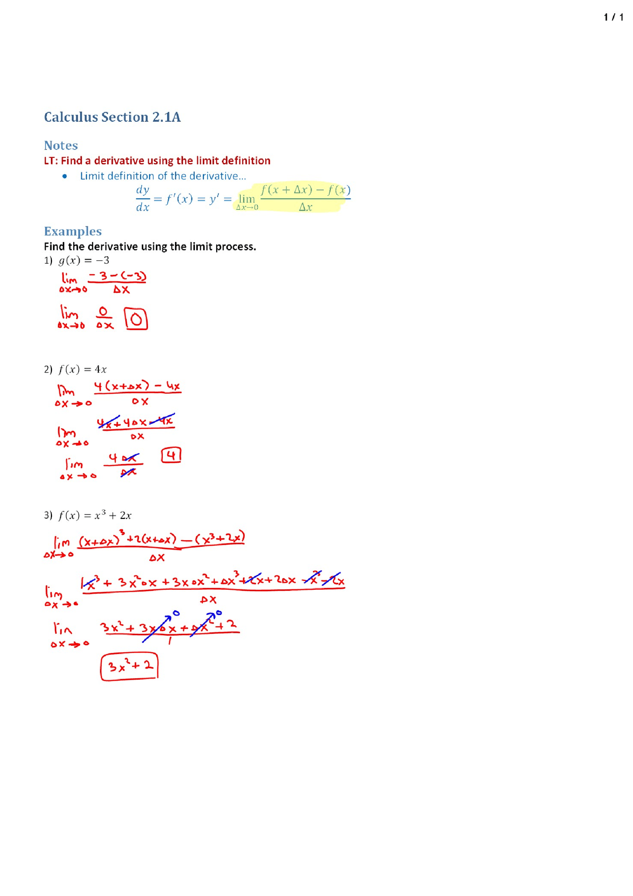 Derivative Ap Calculus Lecture Notes Docsity