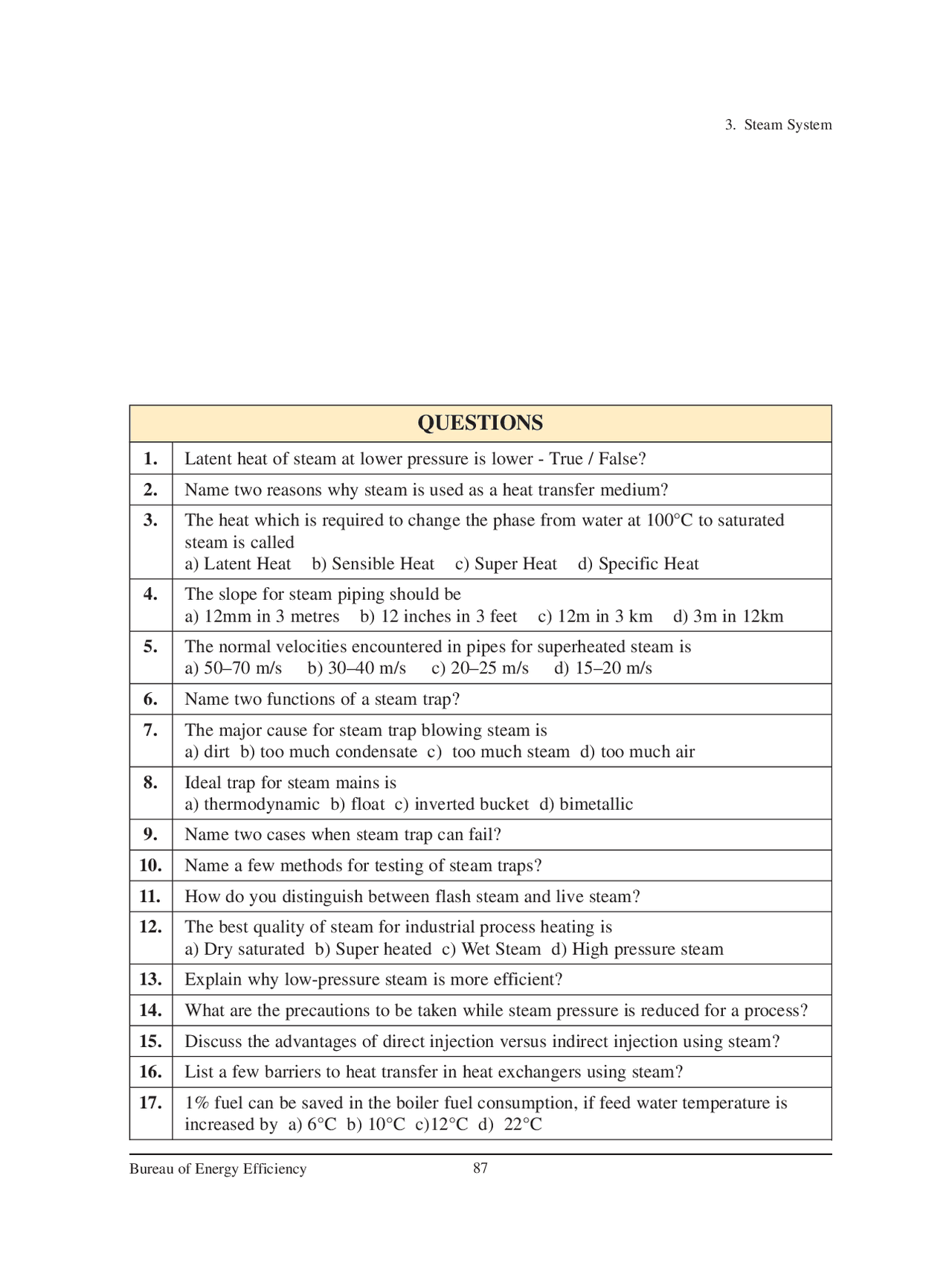 Steam System Bureau Of Energy Efficiency Quiz Exercises Energy