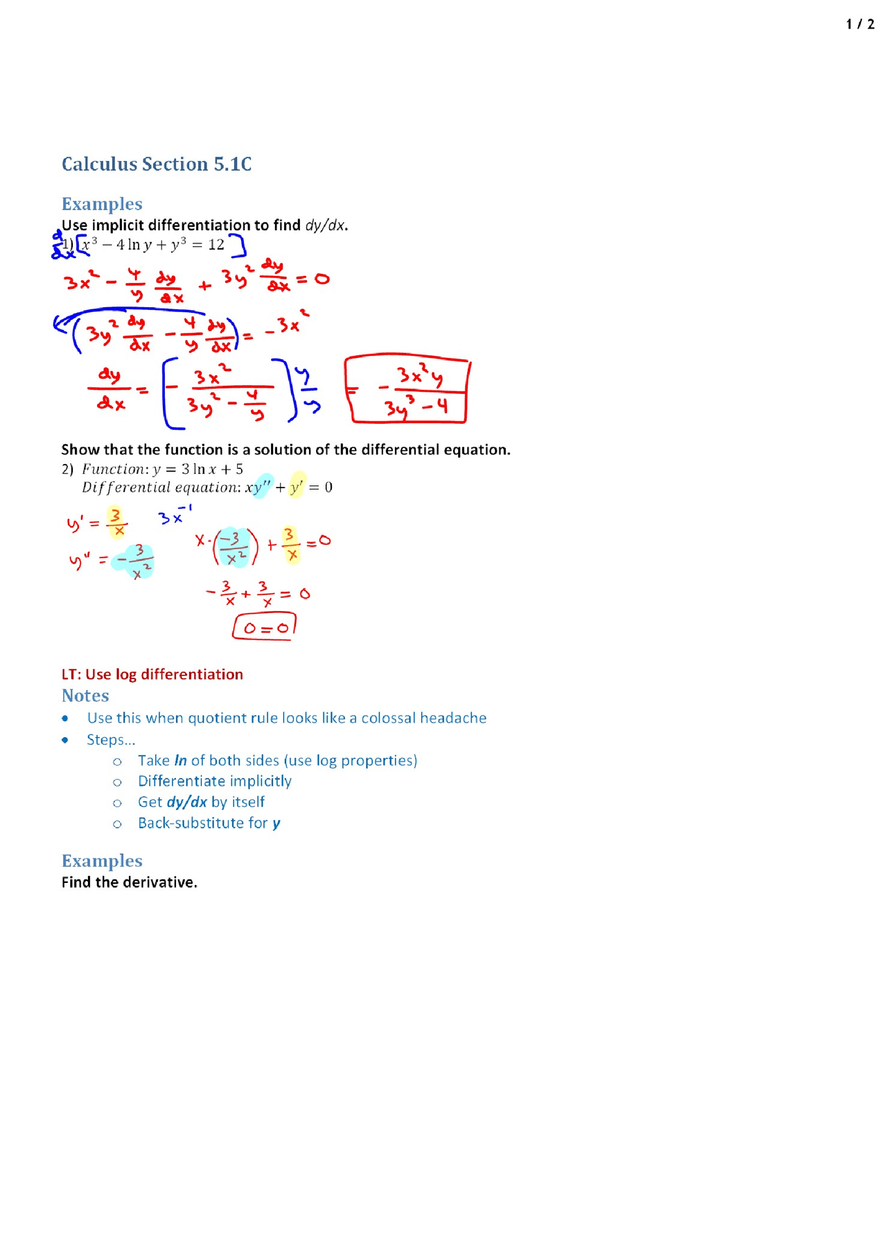 Differentiation Ap Calculus Lecture Notes Docsity