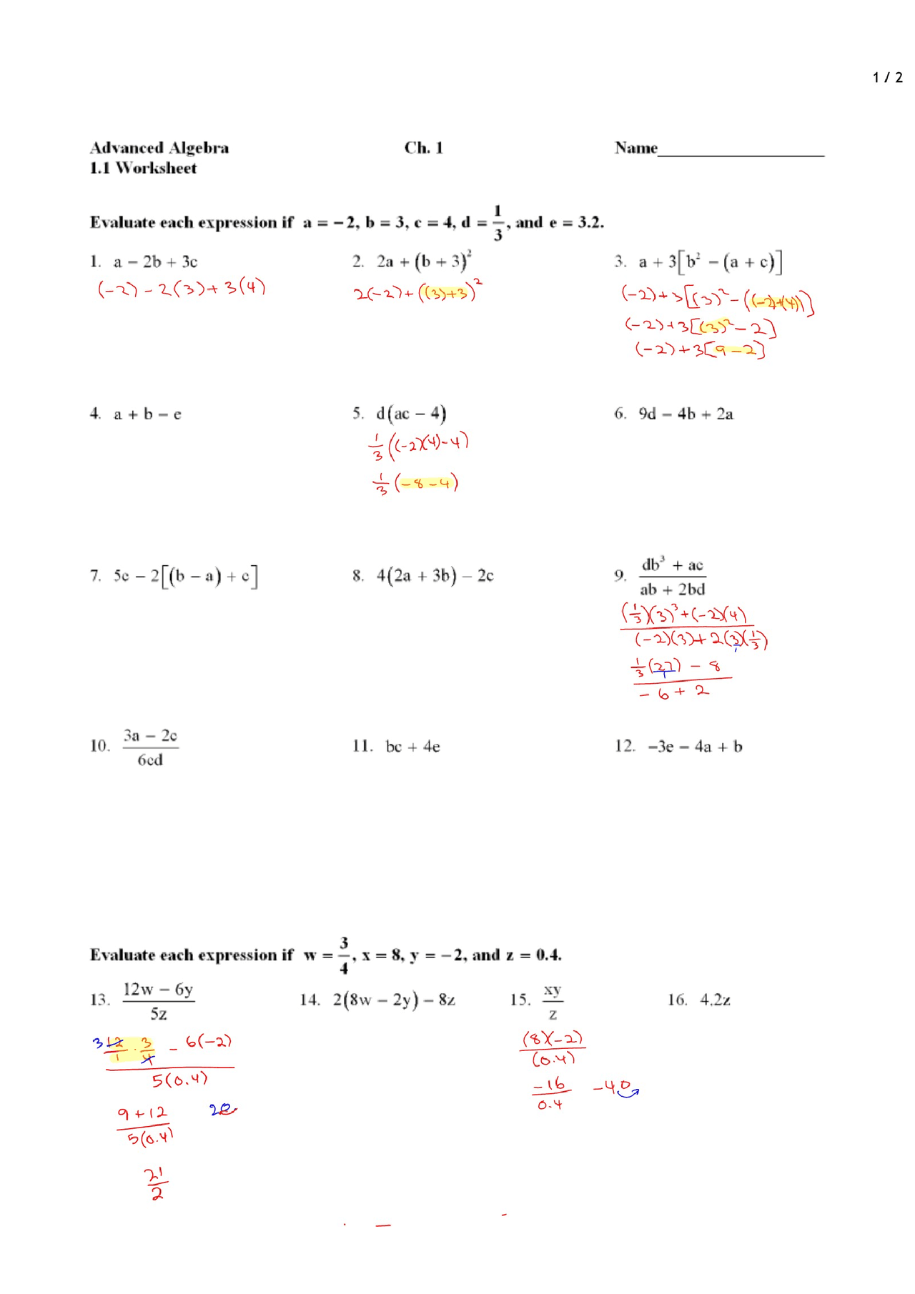 Power Variable Advanced Algebra Practice Problems Docsity