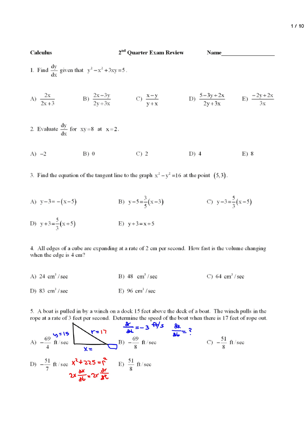 Linearty In Equations Ap Calculus Exam Docsity