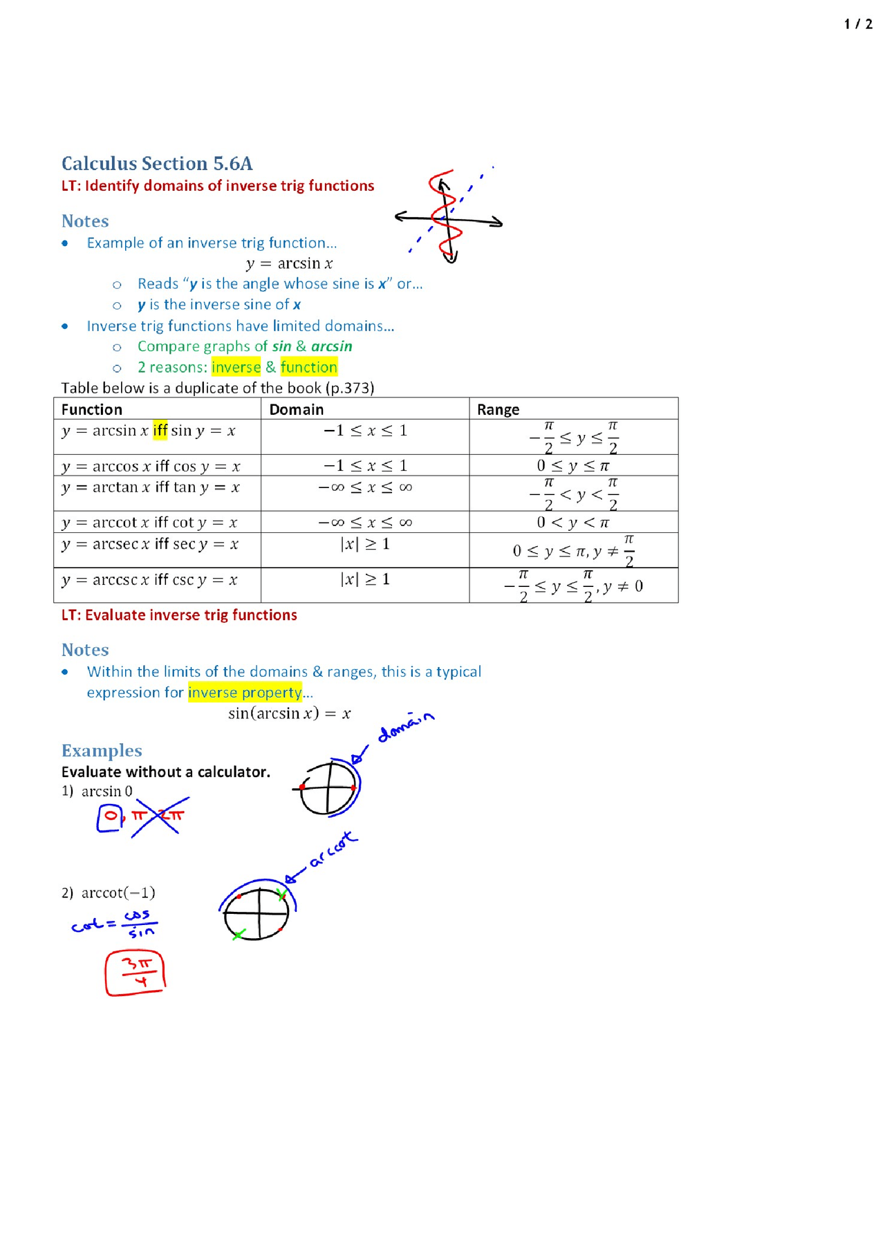 Inverse Ap Calculus Lecture Notes Docsity