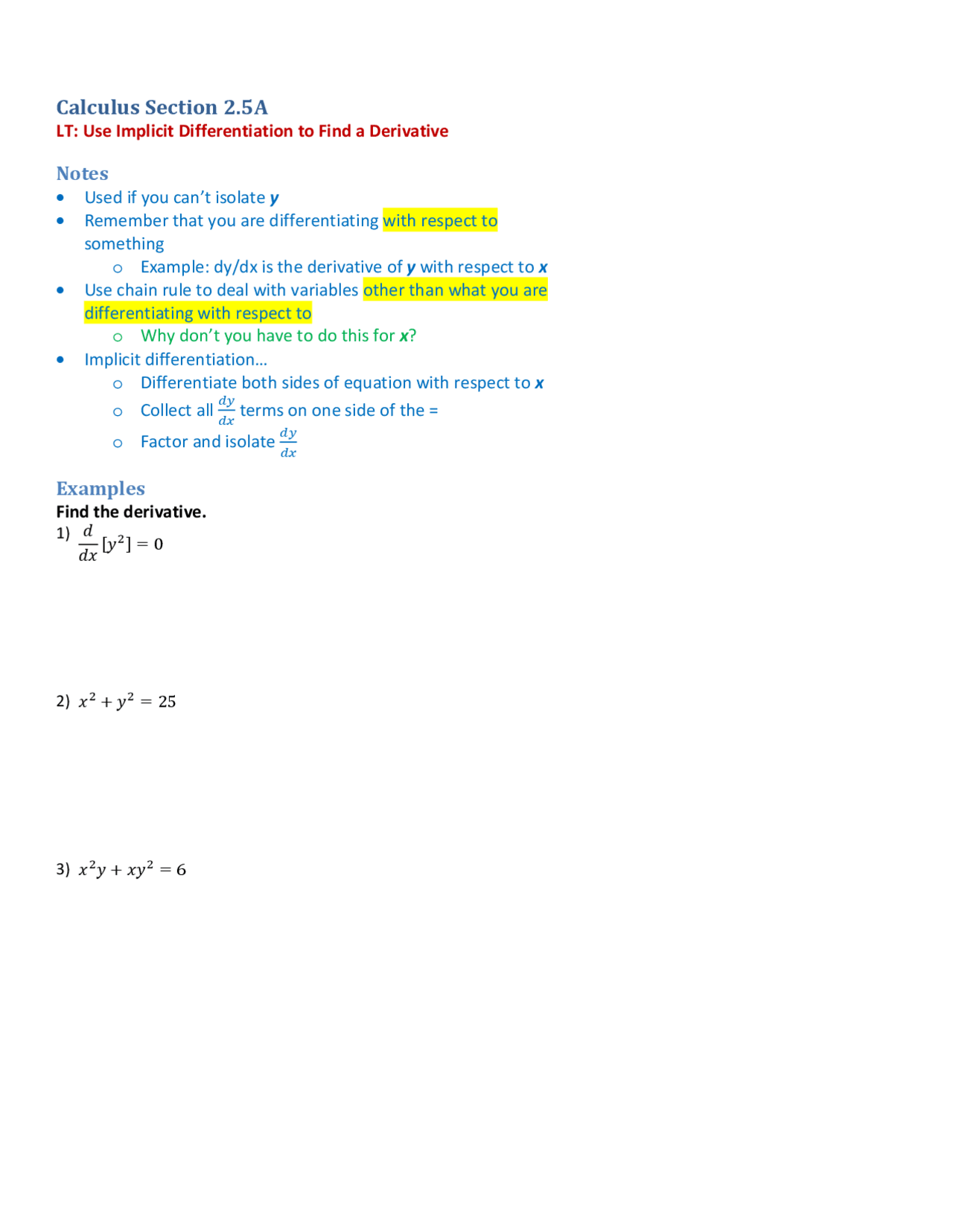 Implicit Ap Calculus Lecture Notes Docsity