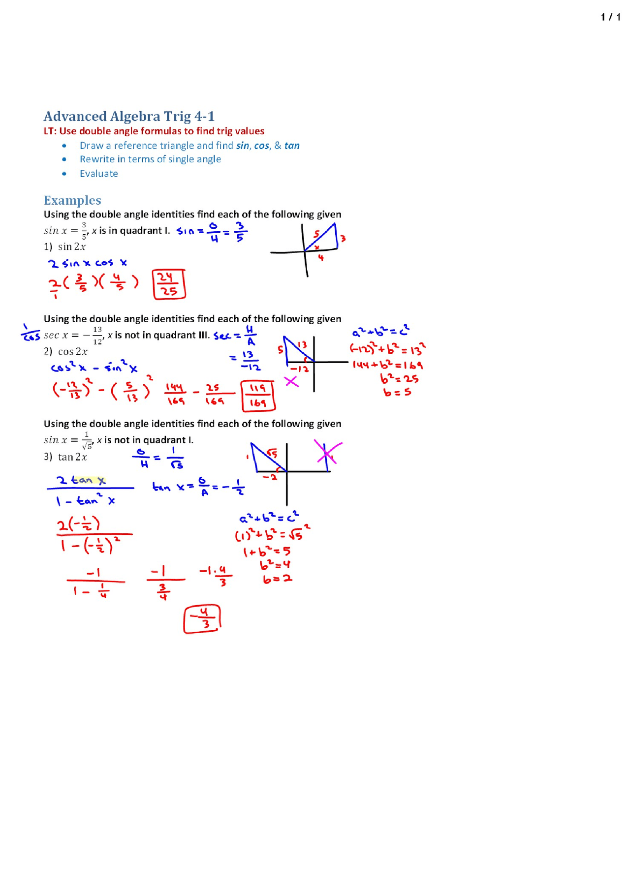 Reference Triangle Trignometry Lecture Notes Docsity